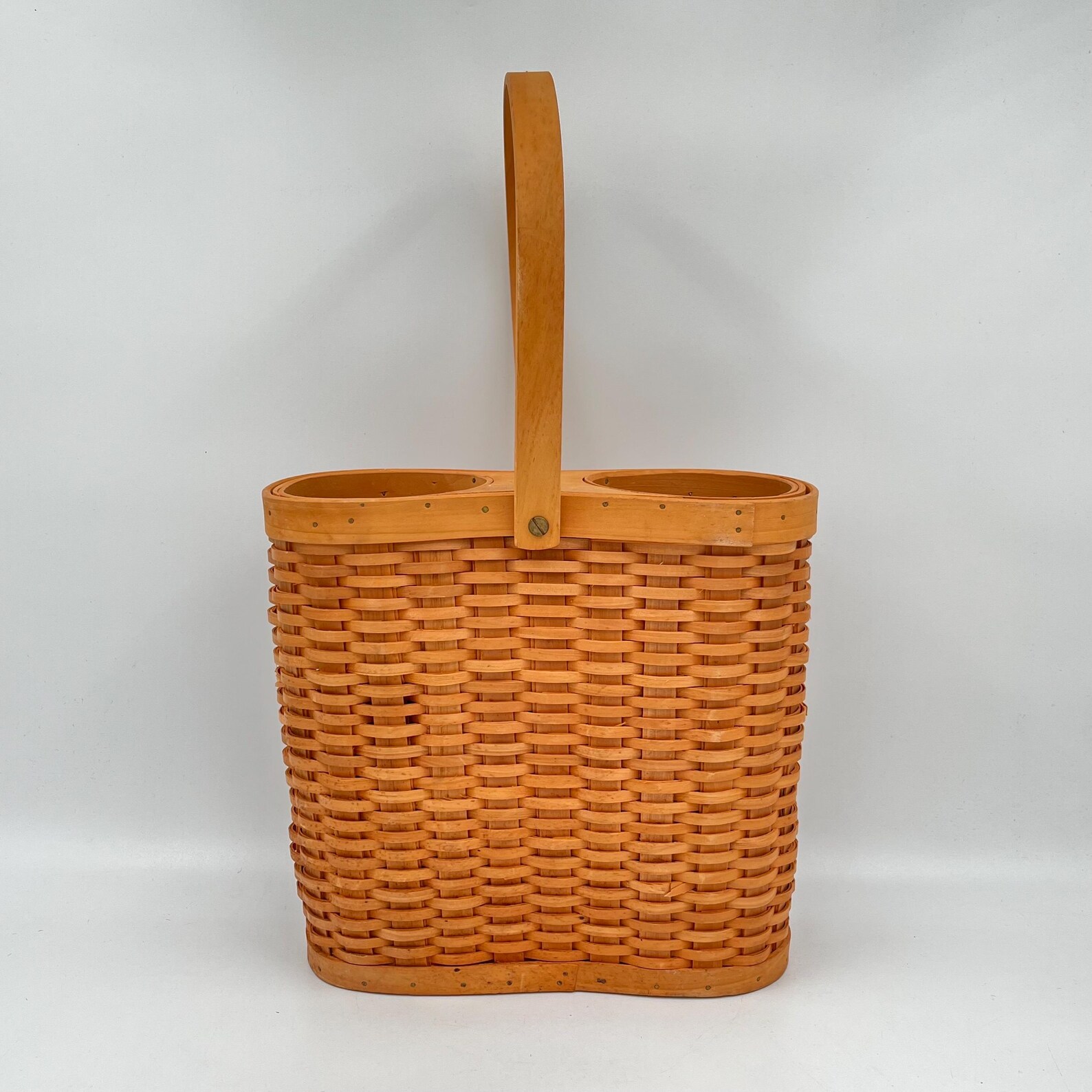 Vintage Splint Wood Wicker Double Wine Bottle Basket Holder - Etsy