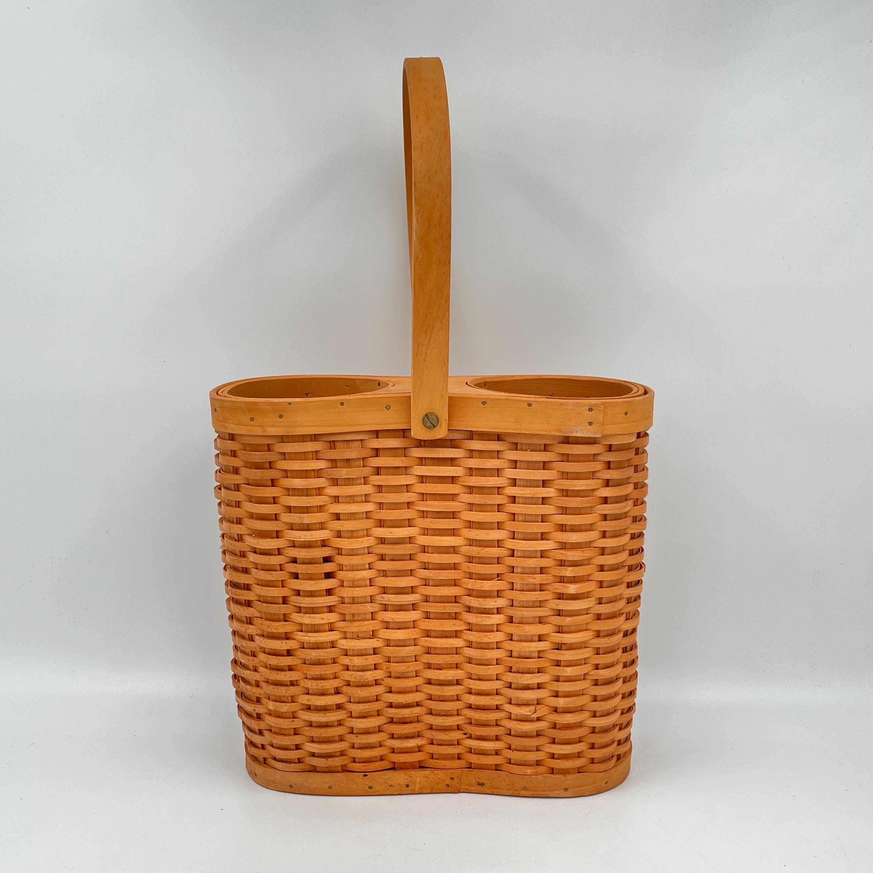 Vintage Splint Wood Wicker Double Wine Bottle Basket Holder - Etsy