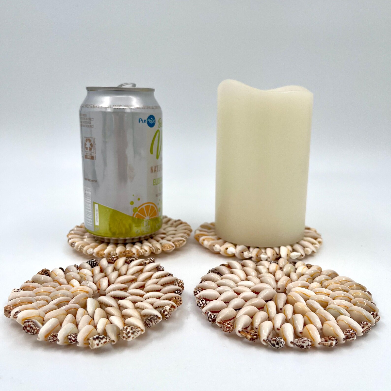 Vintage Set of 4 Cowrie Shell Coasters Sea Shell Coasters Coastal Decor ...