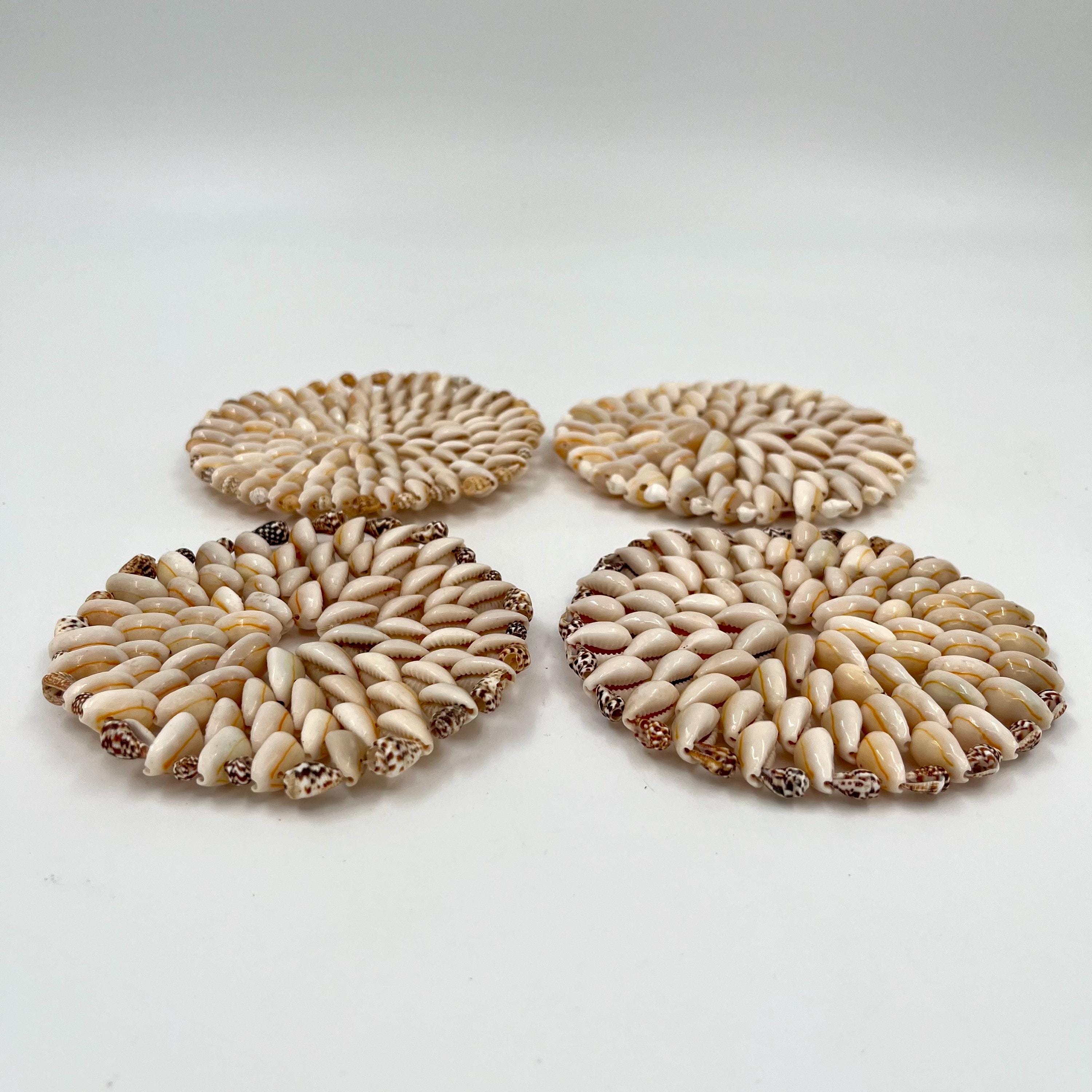 Vintage Set of 4 Cowrie Shell Coasters Sea Shell Coasters Coastal Decor ...