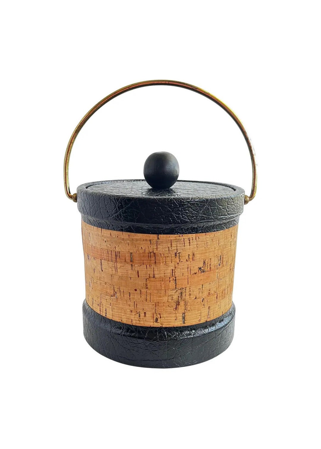 Vintage Mid-century Modern Cork and Black Croc Ice Bucket With Gold ...