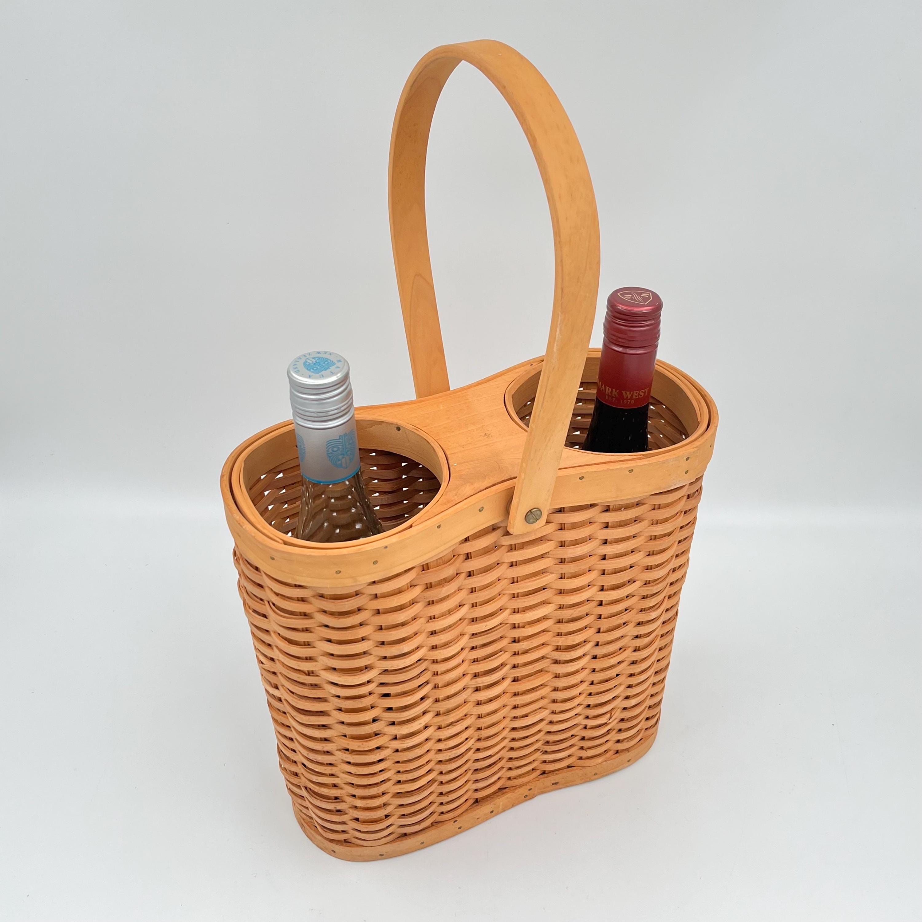 Vintage Splint Wood Wicker Double Wine Bottle Basket Holder - Etsy