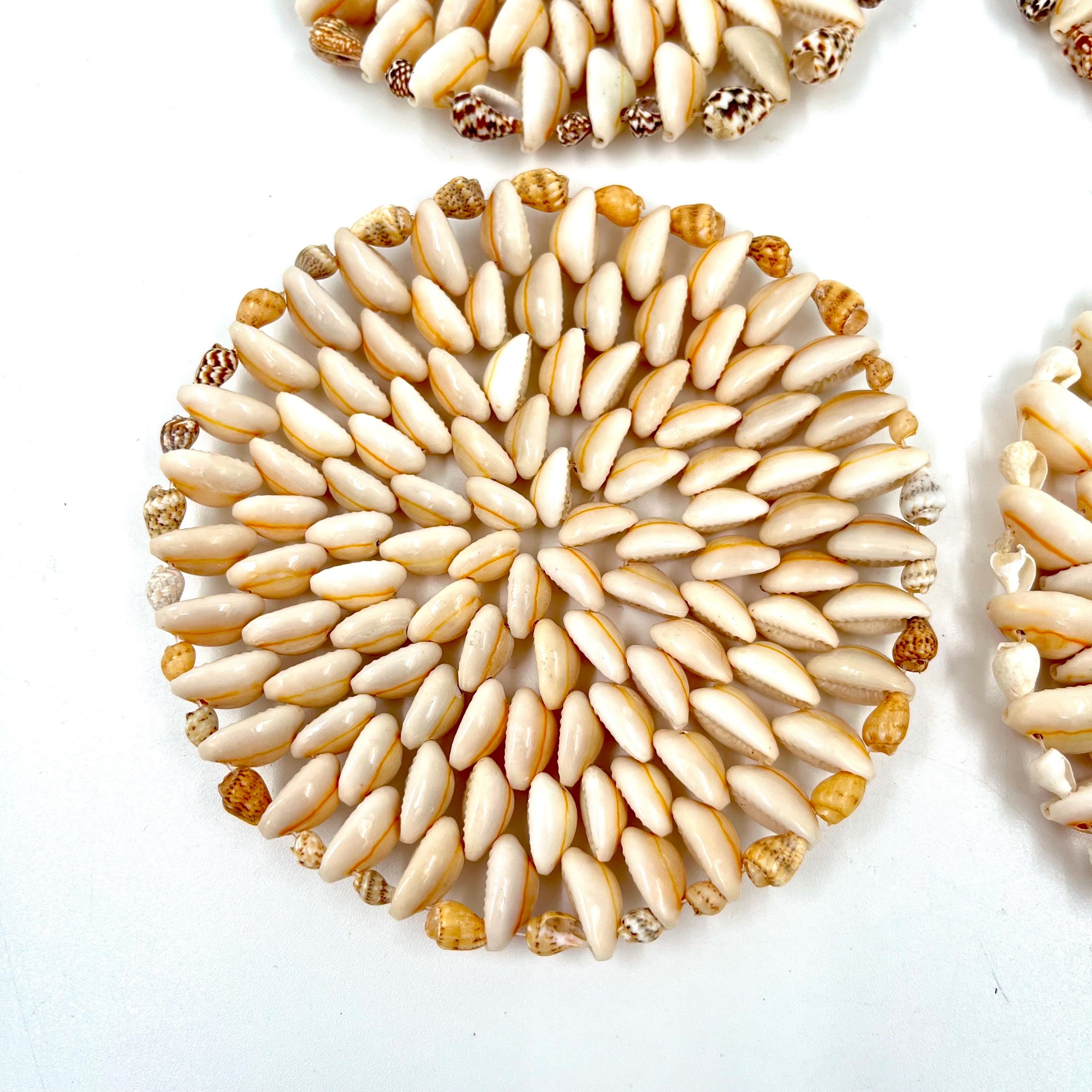 Vintage Set of 4 Cowrie Shell Coasters Sea Shell Coasters Coastal Decor ...