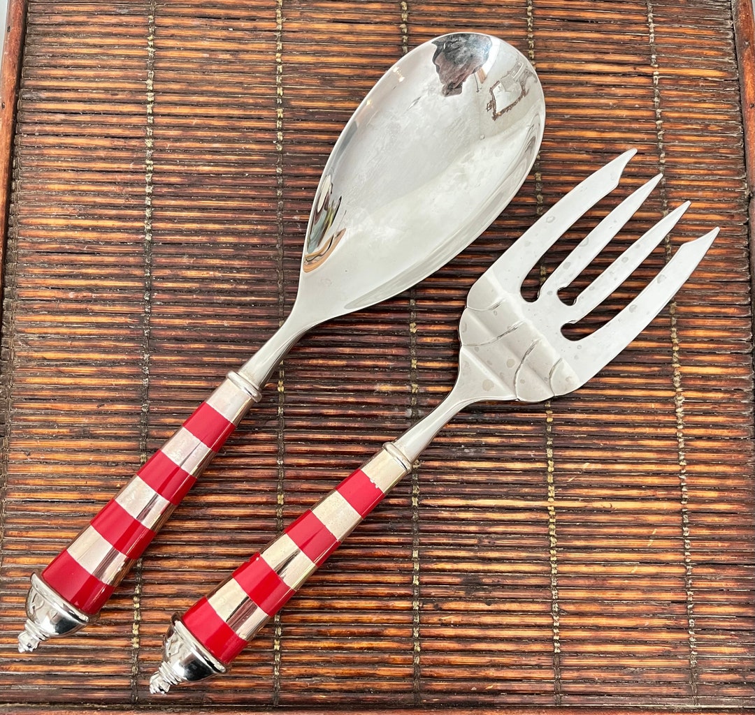Vintage Silverplate Red Stripe Serving Fork and Spoon Set by Towle ...