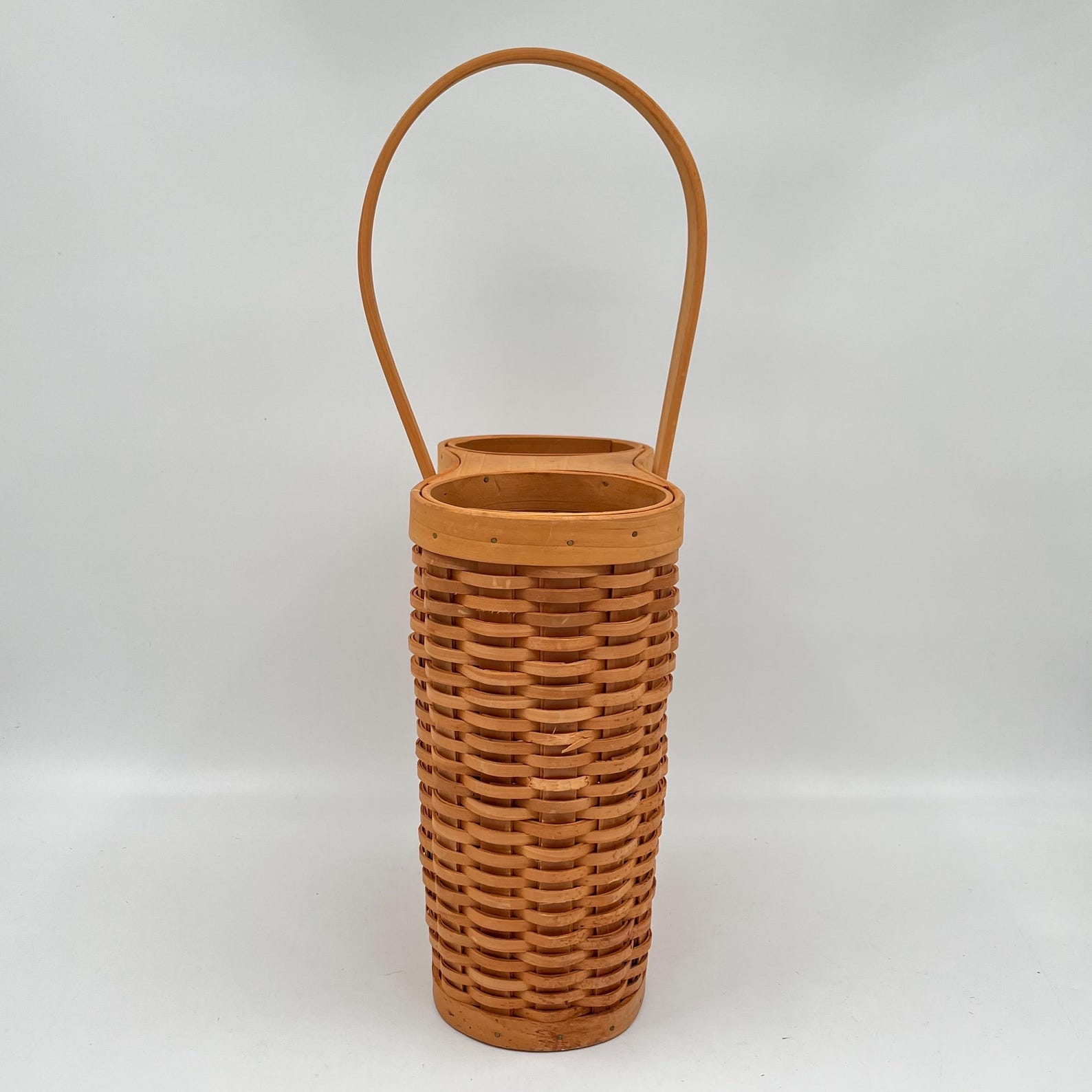 Vintage Splint Wood Wicker Double Wine Bottle Basket Holder - Etsy