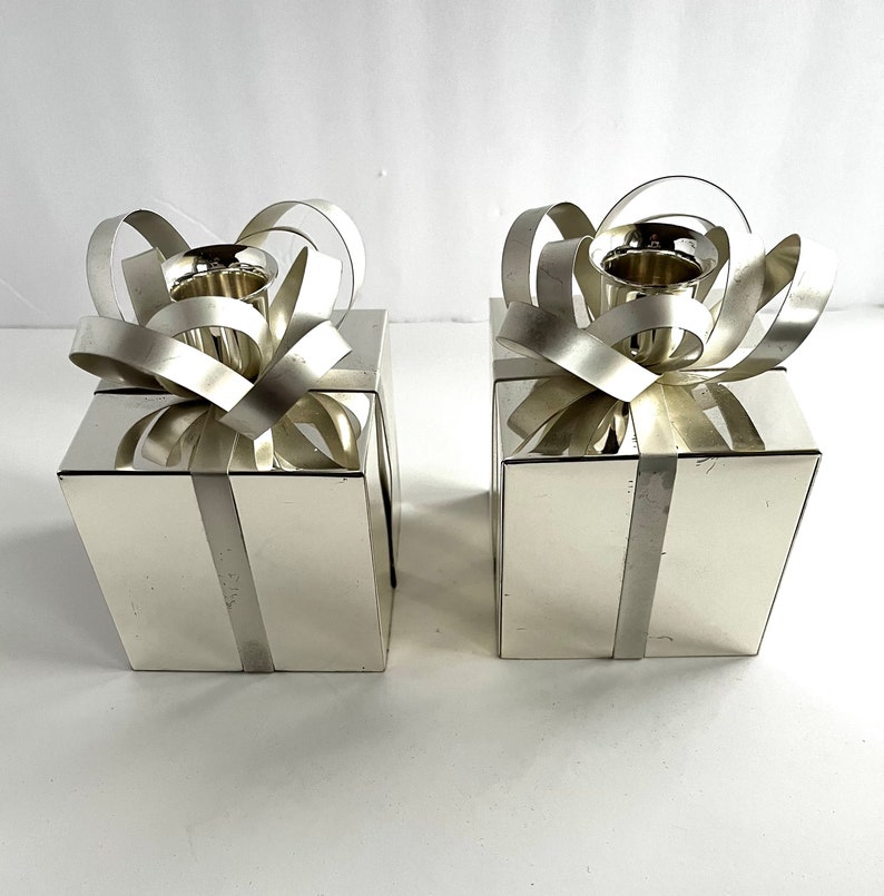 Vintage Silver Metal Ribbon Gift Box Candleholders - Etsy