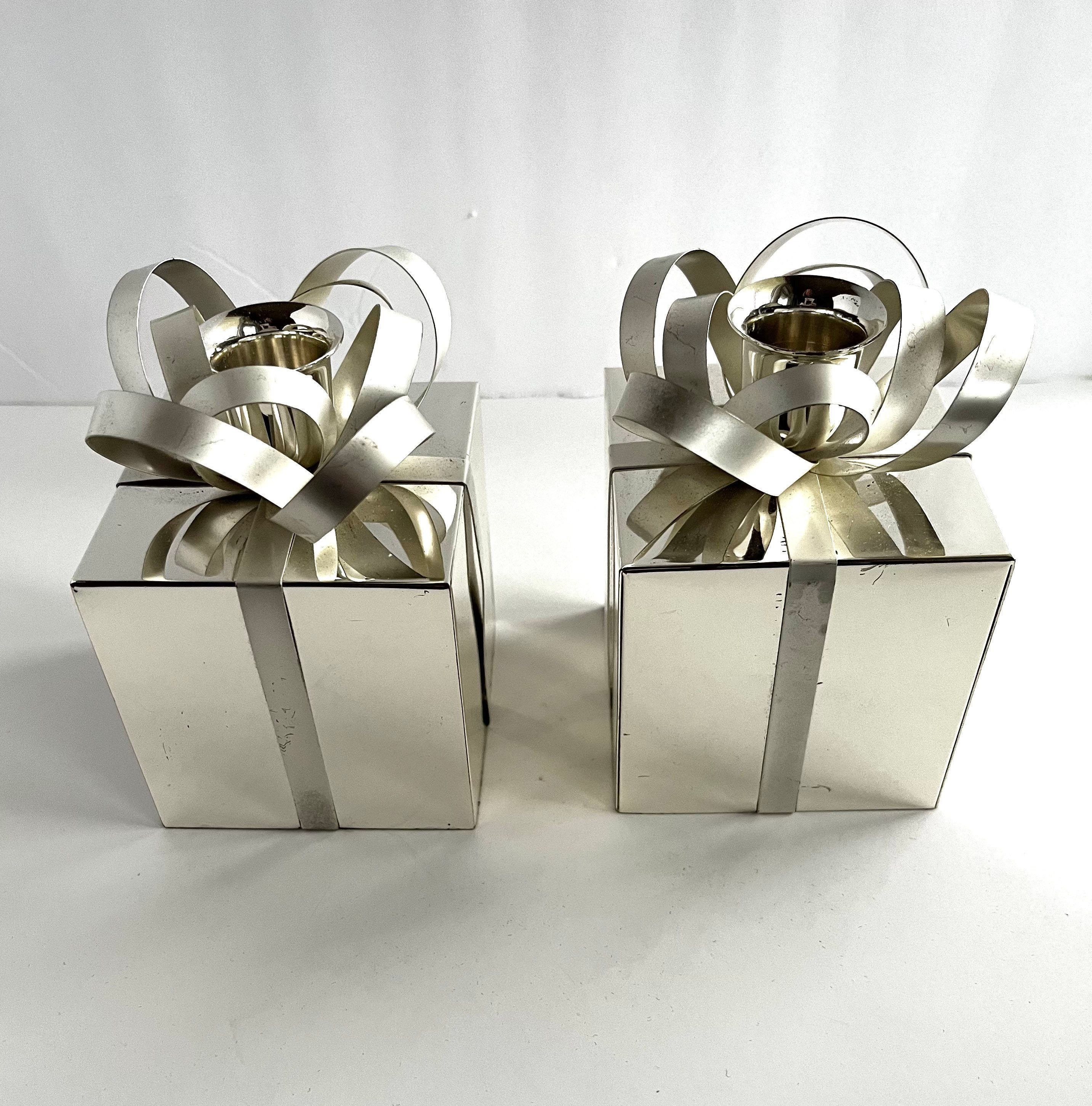 Vintage Silver Metal Ribbon Gift Box Candleholders - Etsy