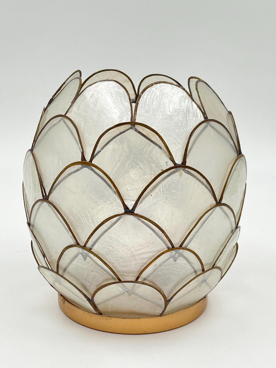 Vintage Scalloped Capiz Shell Hurricane, Pillar Candle Holder - Etsy