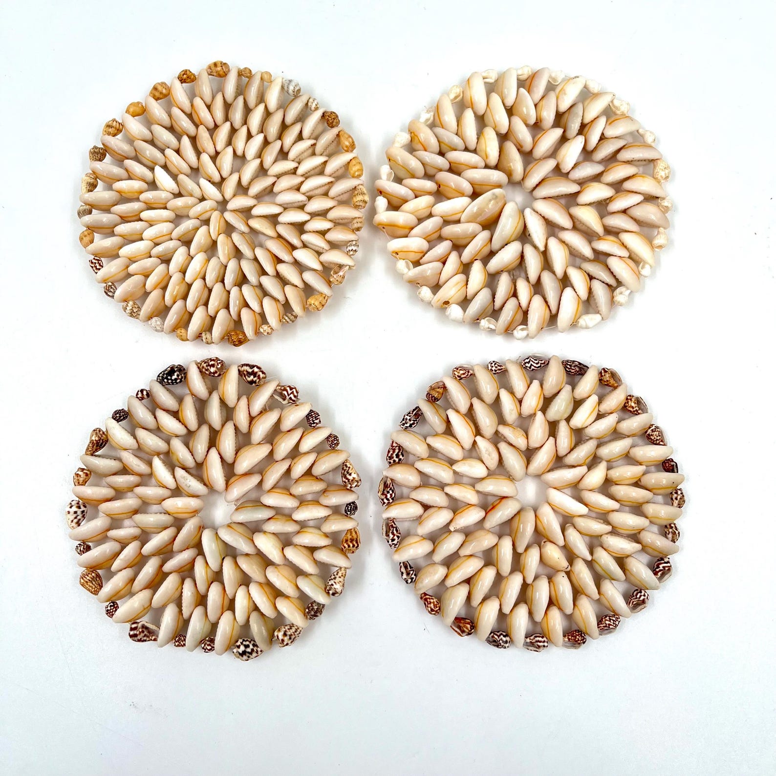Vintage Set of 4 Cowrie Shell Coasters Sea Shell Coasters Coastal Decor ...
