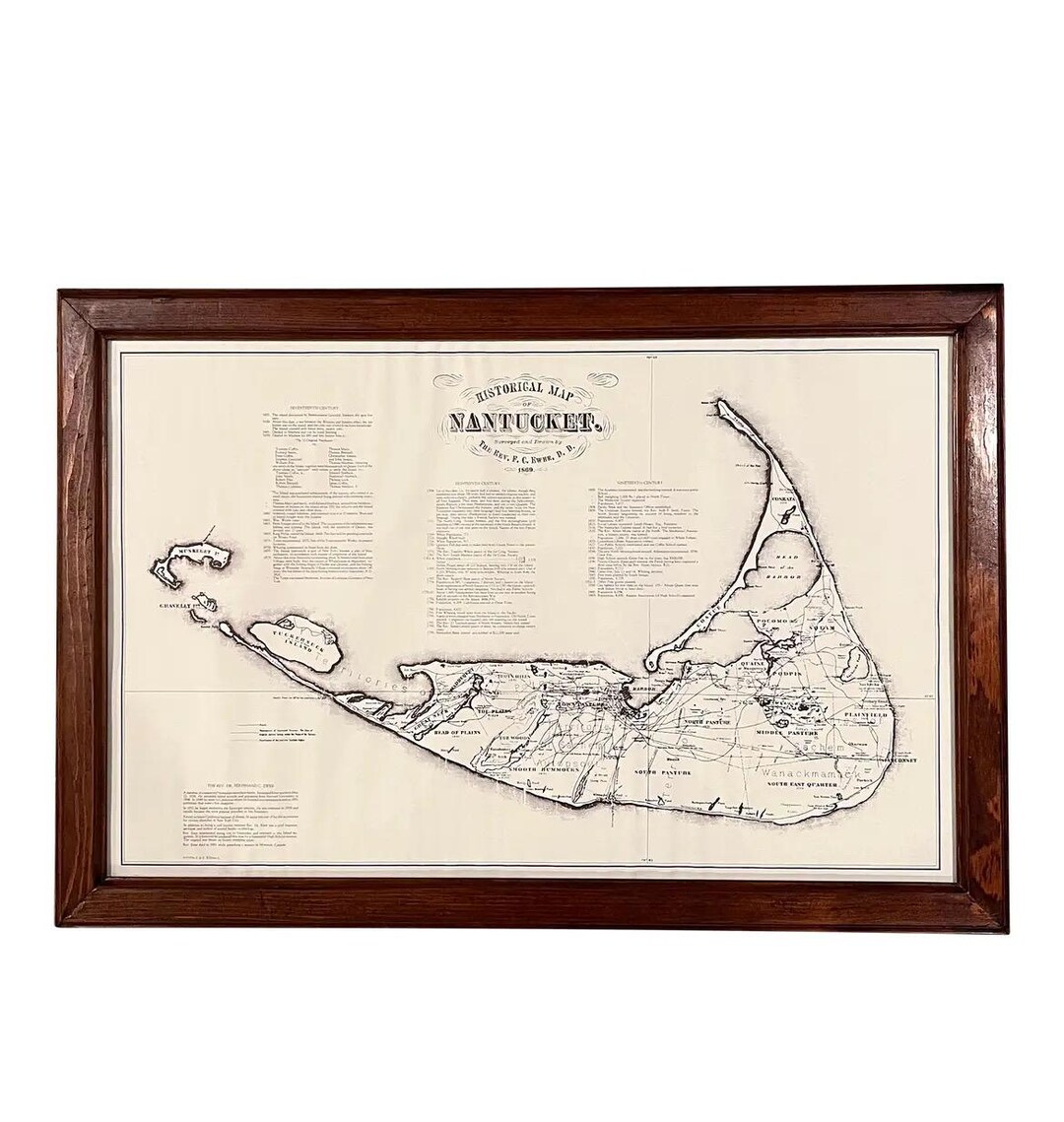 Framed Historical Map of Nantucket 1974 E. and E. Williams Jr ...