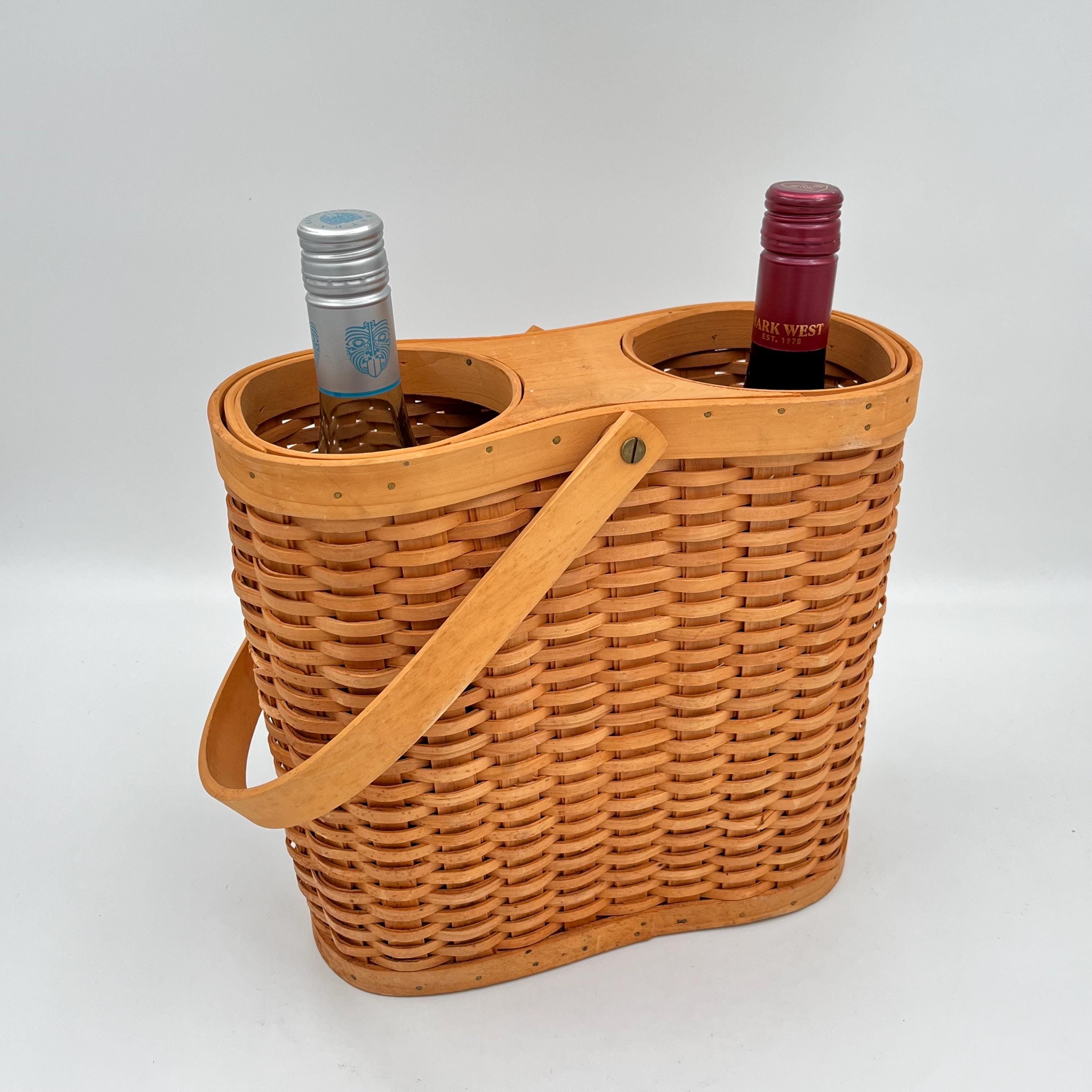 Vintage Splint Wood Wicker Double Wine Bottle Basket Holder - Etsy