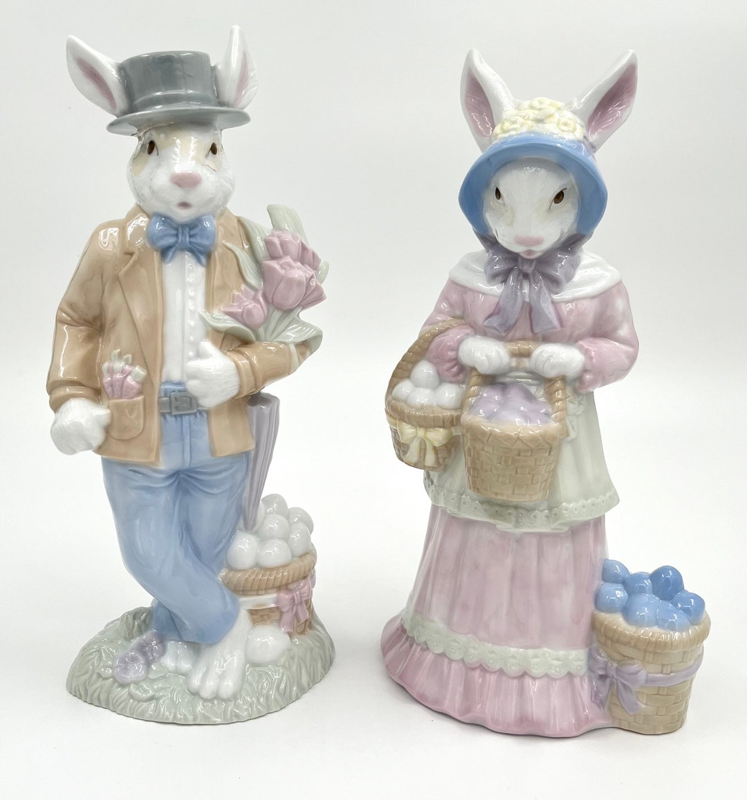 Vintage Porcelain Victorian Easter Bunny Rabbit Couple Figurines - Etsy