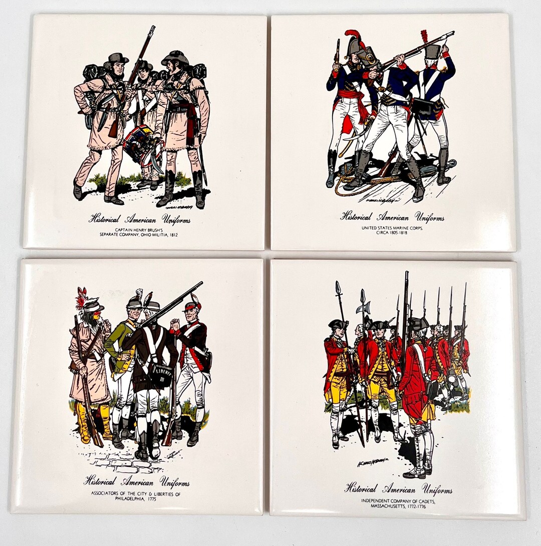 Vintage Early American Military Decor Historical American Uniforms Ceramic Tiles USMC 1805, Ohio ...