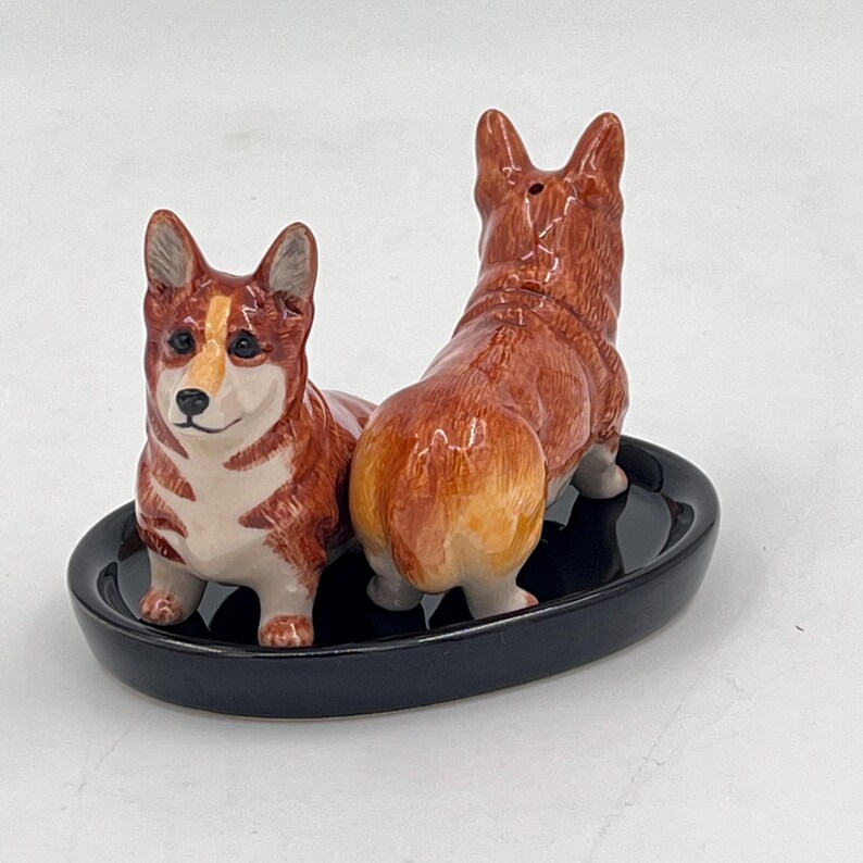 Vintage Corgi Dog Salt and Pepper Shaker Set With Tray - Etsy
