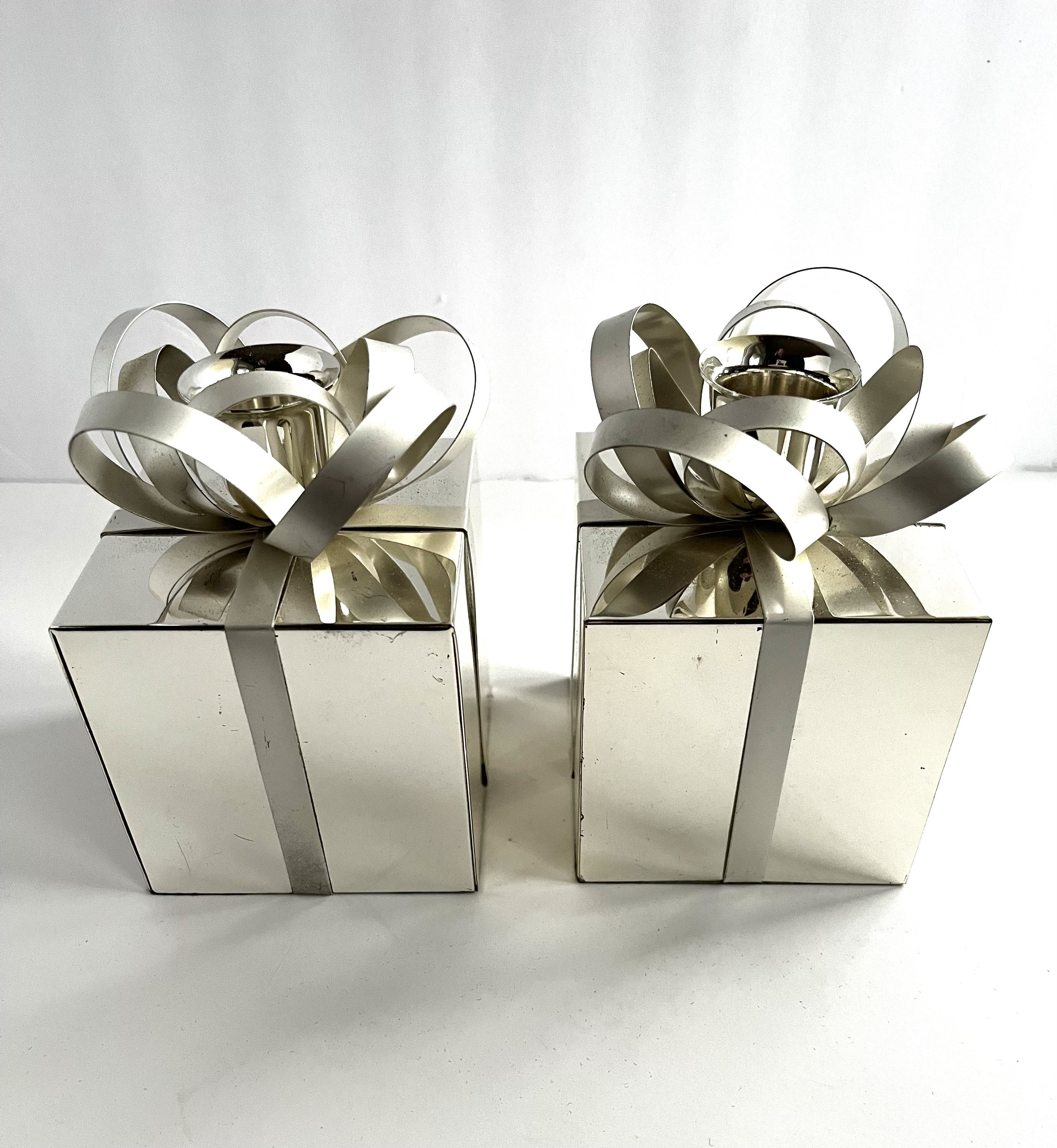 Vintage Silver Metal Ribbon Gift Box Candleholders - Etsy