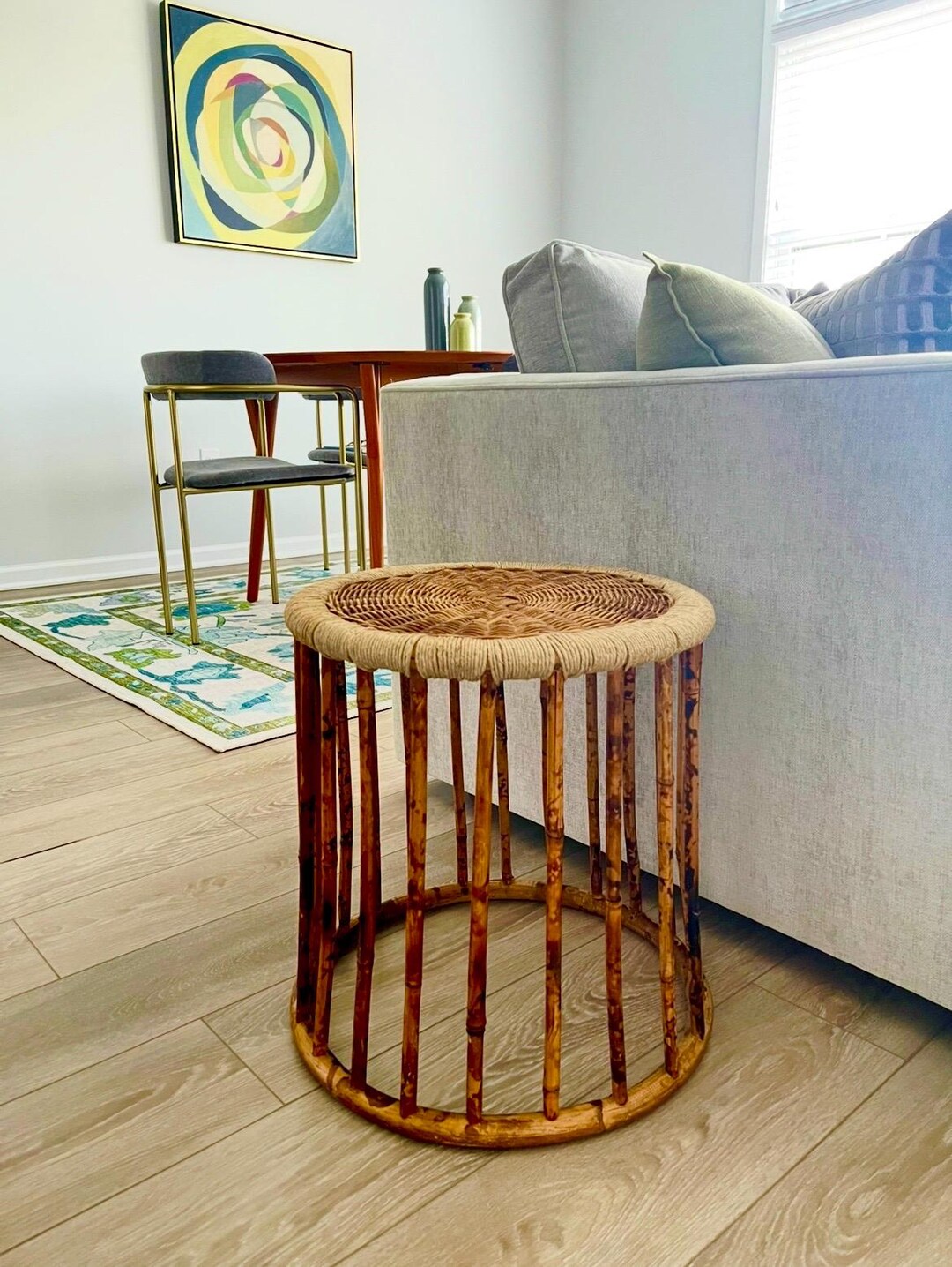 Vintage Tortoiseshell Bamboo, Wicker and Jute Side Table Plant Stand - Etsy