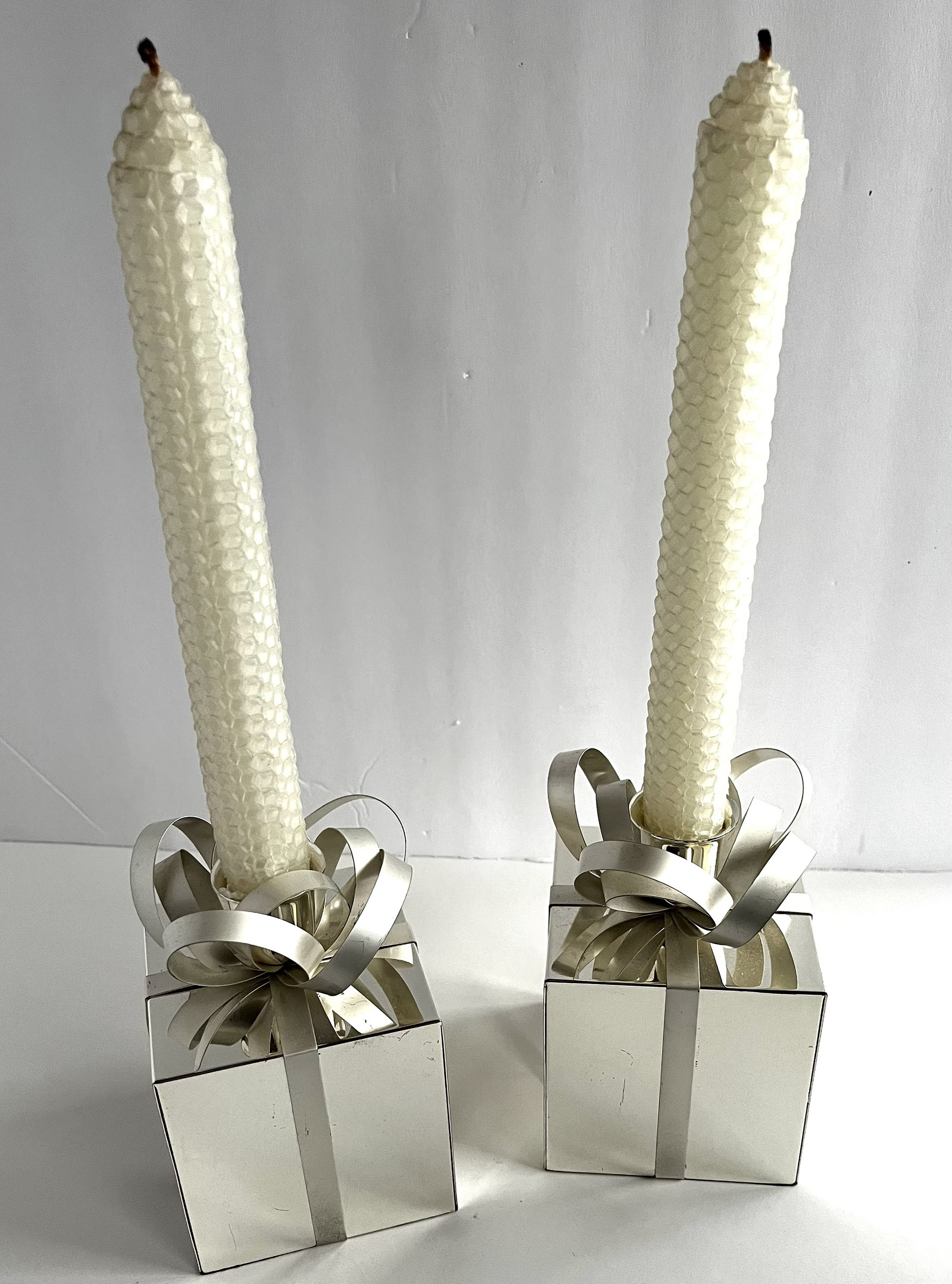 Vintage Silver Metal Ribbon Gift Box Candleholders - Etsy