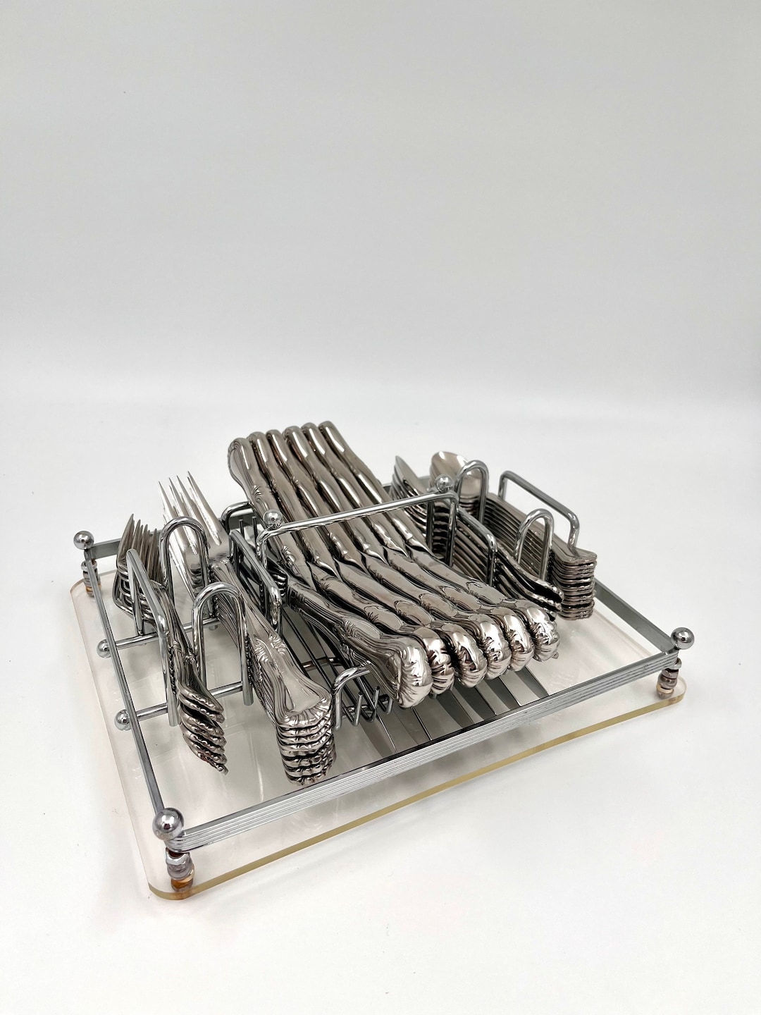 1970s Mid-century Modern Silverware Buffet Caddy Acrylic Lucite and ...