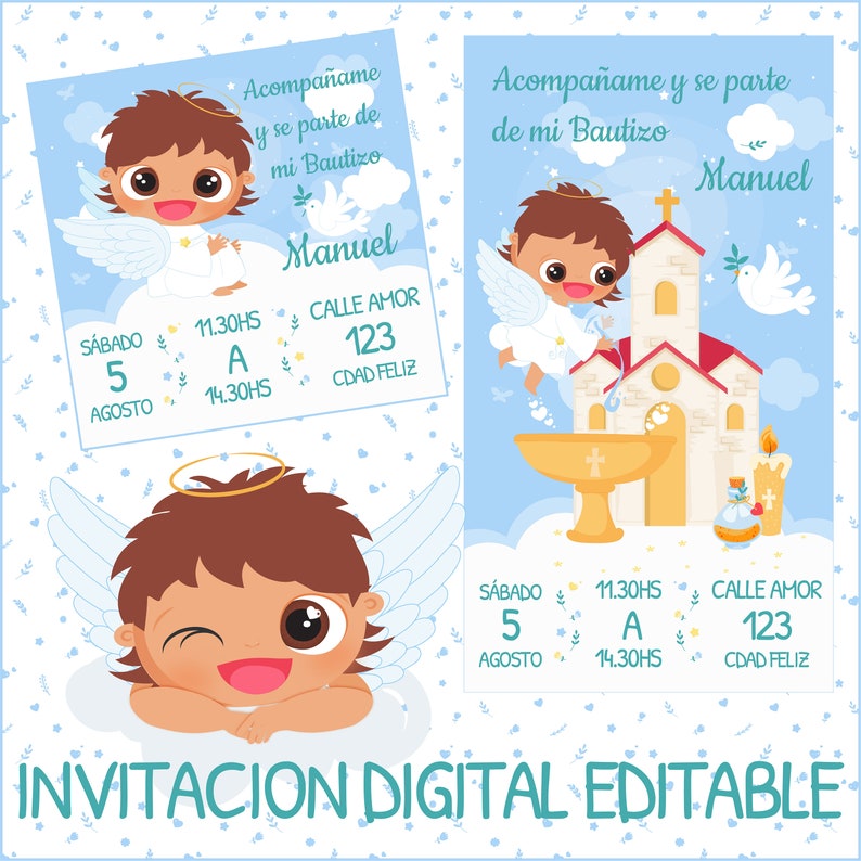 Bautizo kit digital editable imprimible pdf pptx png Invitacion Party set completo Cajas Banner ...
