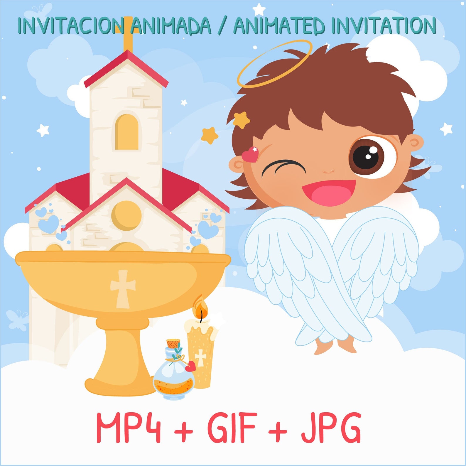 Invitacion animada Bautizo Angel animado Invitacion digital MP4 GIF JPG ...