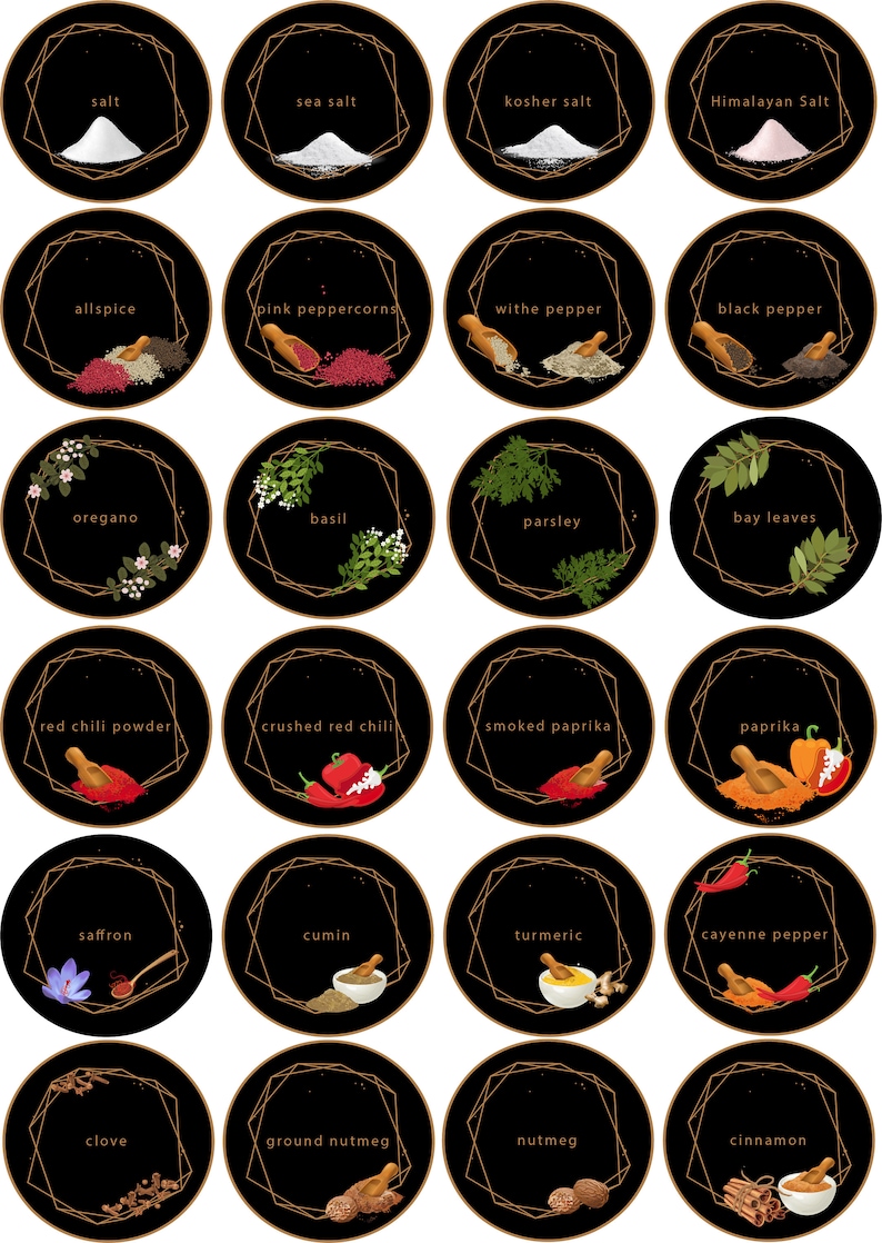 Spices Label PDF SVGJPG 48 List English & Spanish 2 A4 Sheet - Etsy