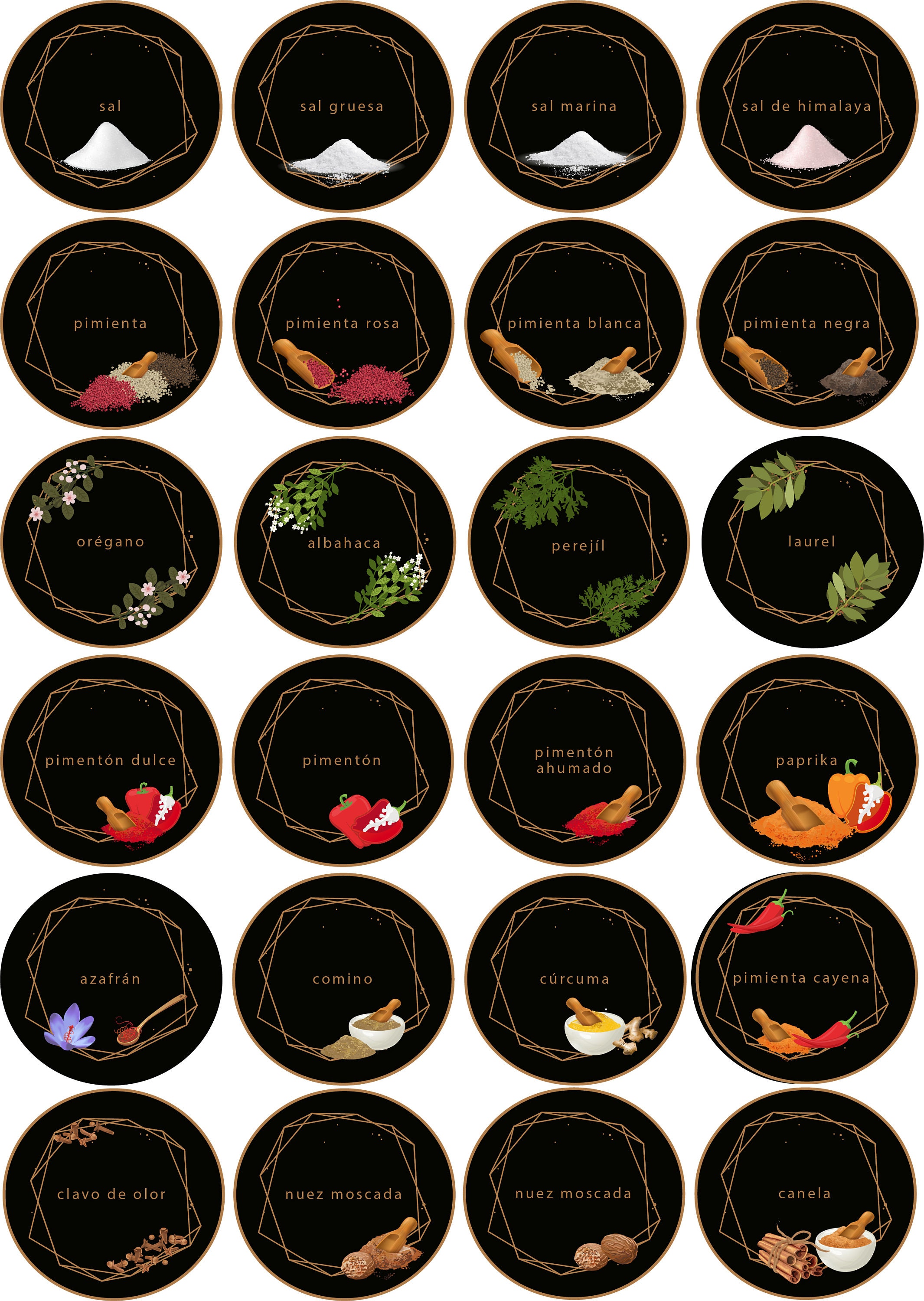 Spices Label PDF SVGJPG 48 List English & Spanish 2 A4 Sheet - Etsy