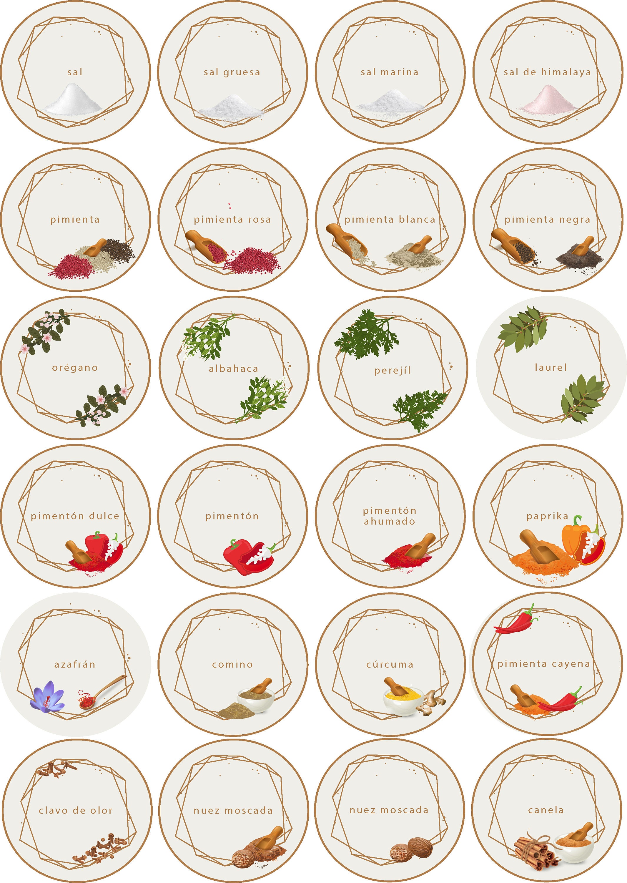 Spices Label PDF SVGJPG 48 List English & Spanish 2 A4 Sheet - Etsy