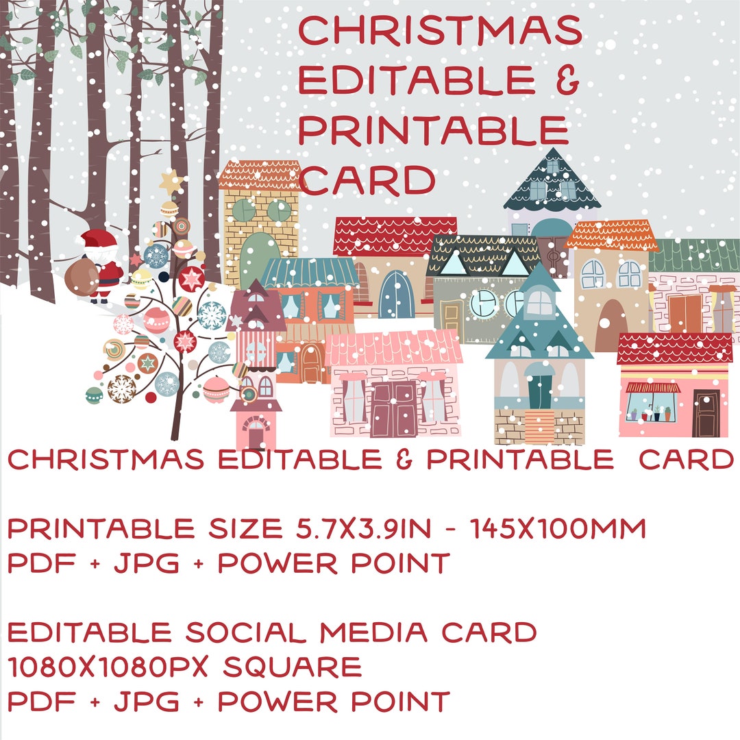 Christmas Card Editable and Printable 5.7x3.9in Print Size and ...