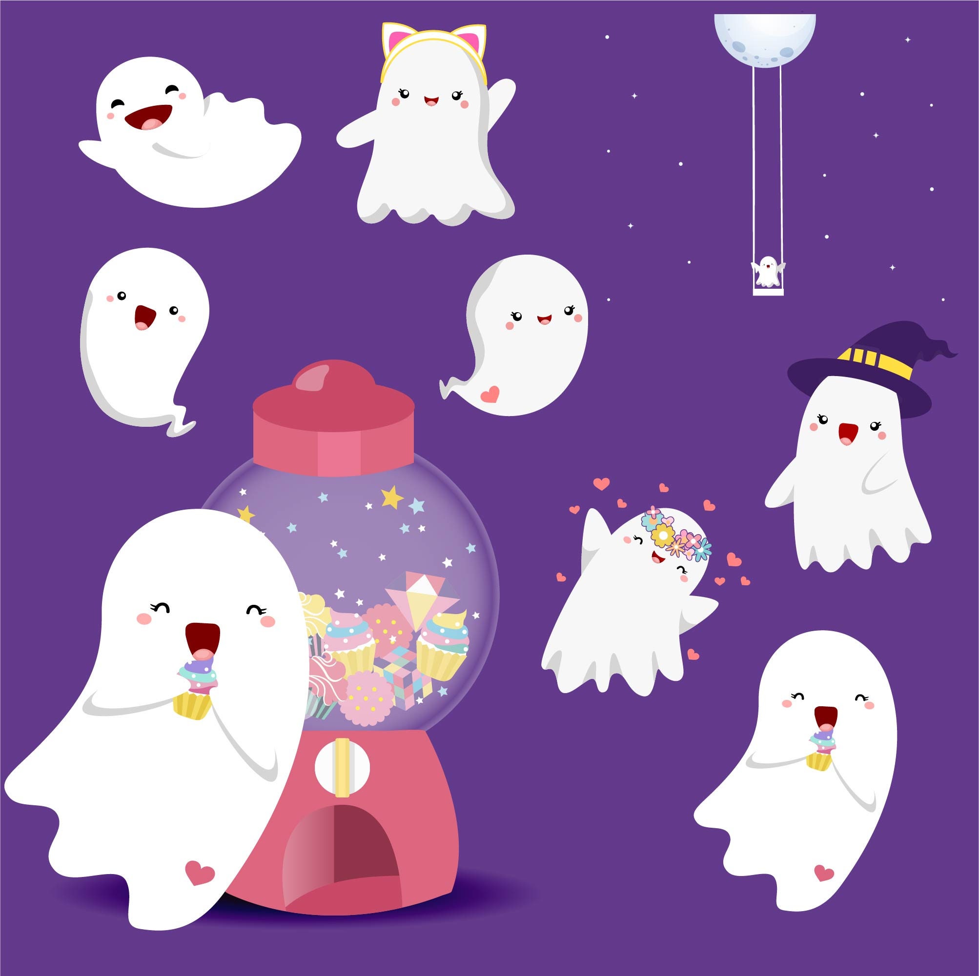 Cute Ghosties Png -cute Ghost PNG SVG Black Glitter Halloween PDF Party ...
