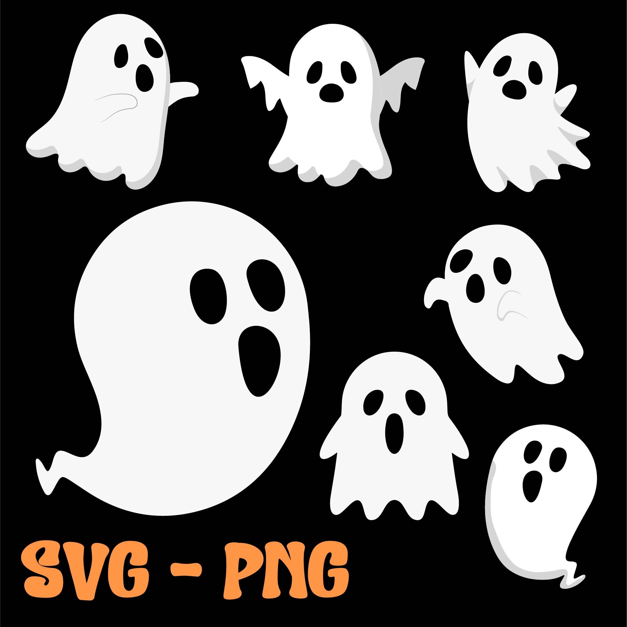 Cute Ghosties Png -cute Ghost PNG SVG Black Glitter Halloween PDF Party ...