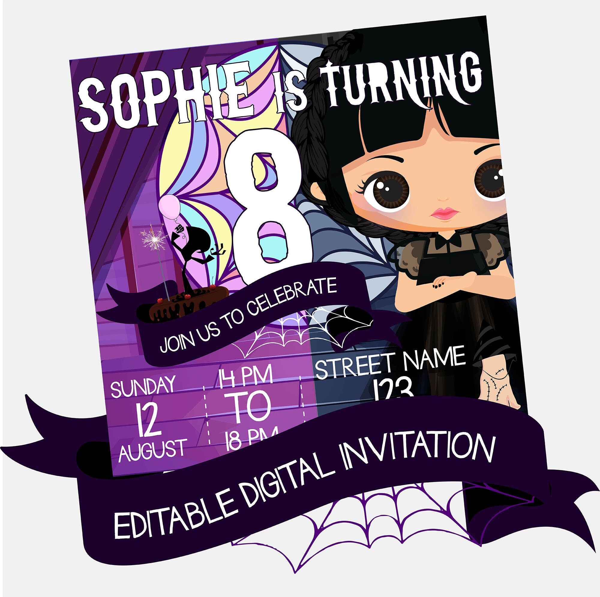 Wednesday Addams Merlina Party Full Decoration + Invitation PDF PPTX ...