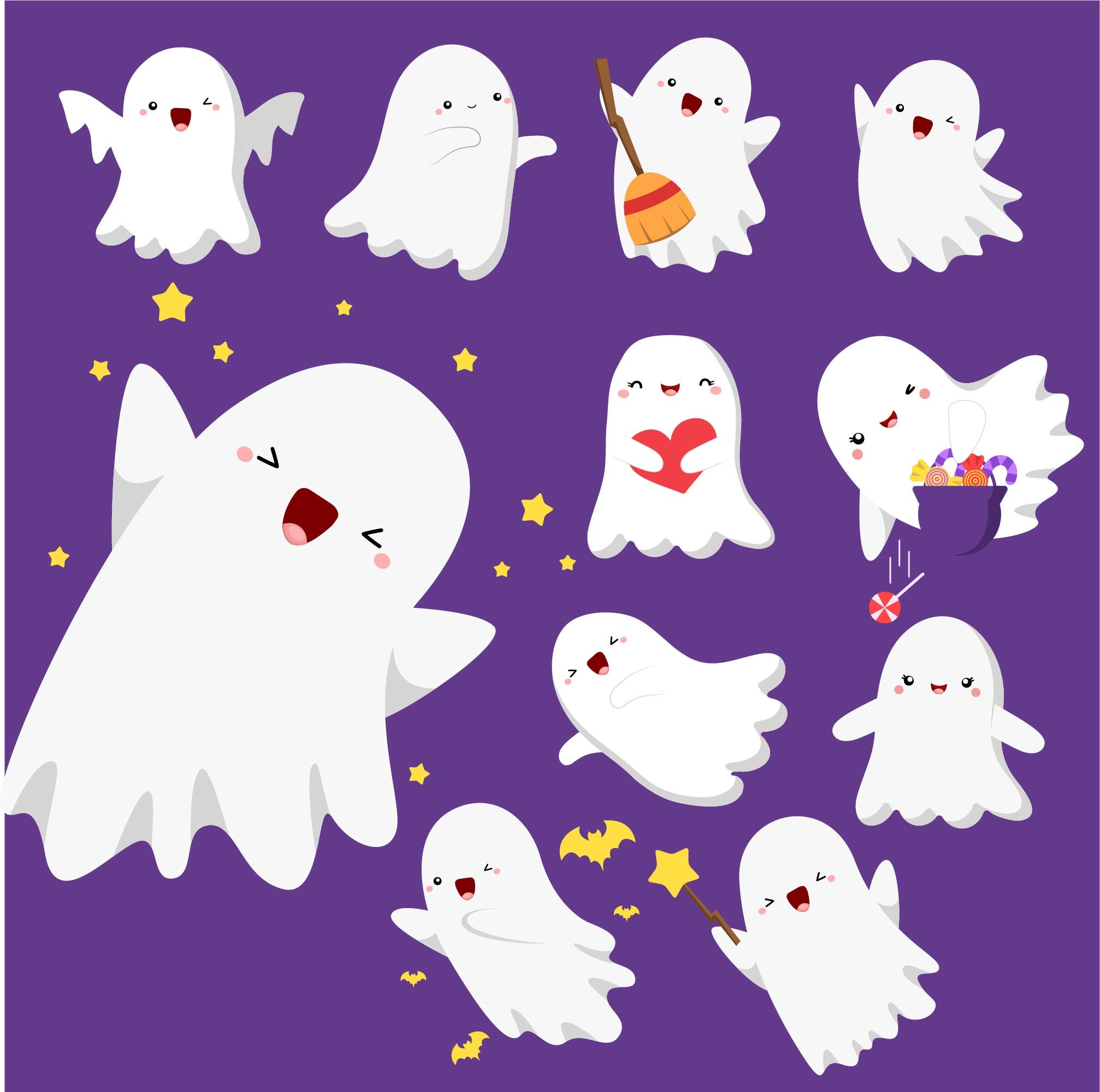 Cute Ghosties Png -cute Ghost PNG SVG Black Glitter Halloween PDF Party ...