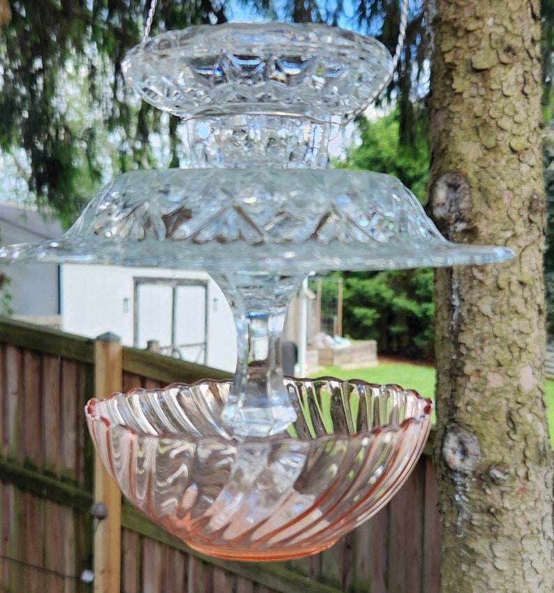 Vintage Glass Bird Feeder Depression Glass Bird Feeder, Rosaline Bird ...