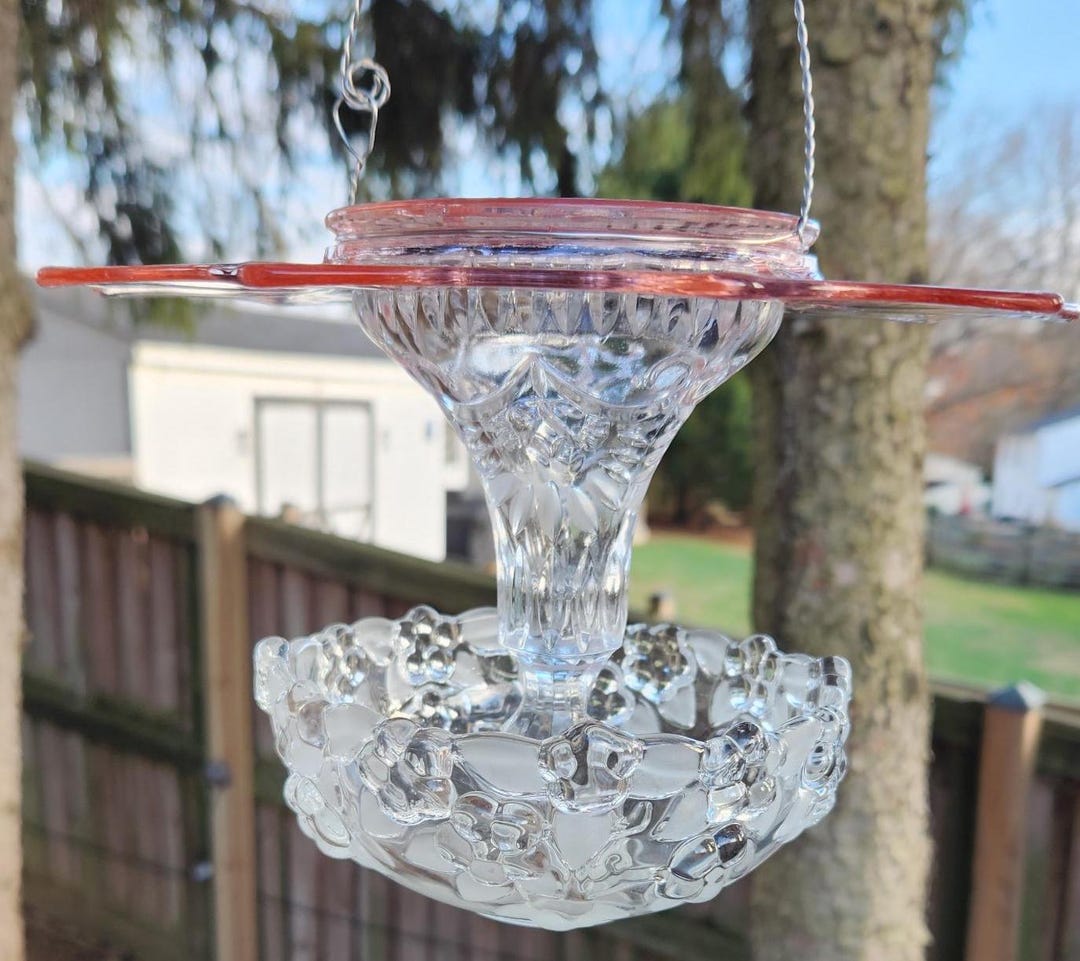 Vintage Glass Bird Feeder Depression Glass Bird Feeder Walther Glass ...