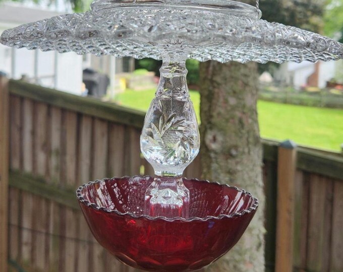Vintage Glass Bird Feeder, Depression Glass Bird Feeder, Ruby Red Bird ...