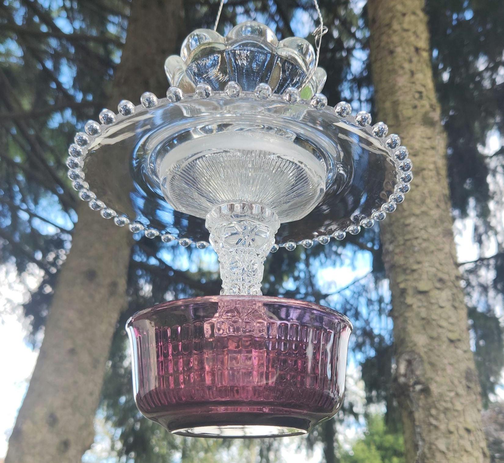 Vintage Glass Bird Feeder Depression Glass Bird Feeder, Candlwick Bird ...