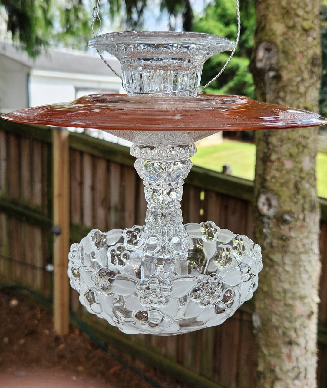 Vintage Glass Bird Feeder Depression Glass Bird Feeder Walther Glass ...