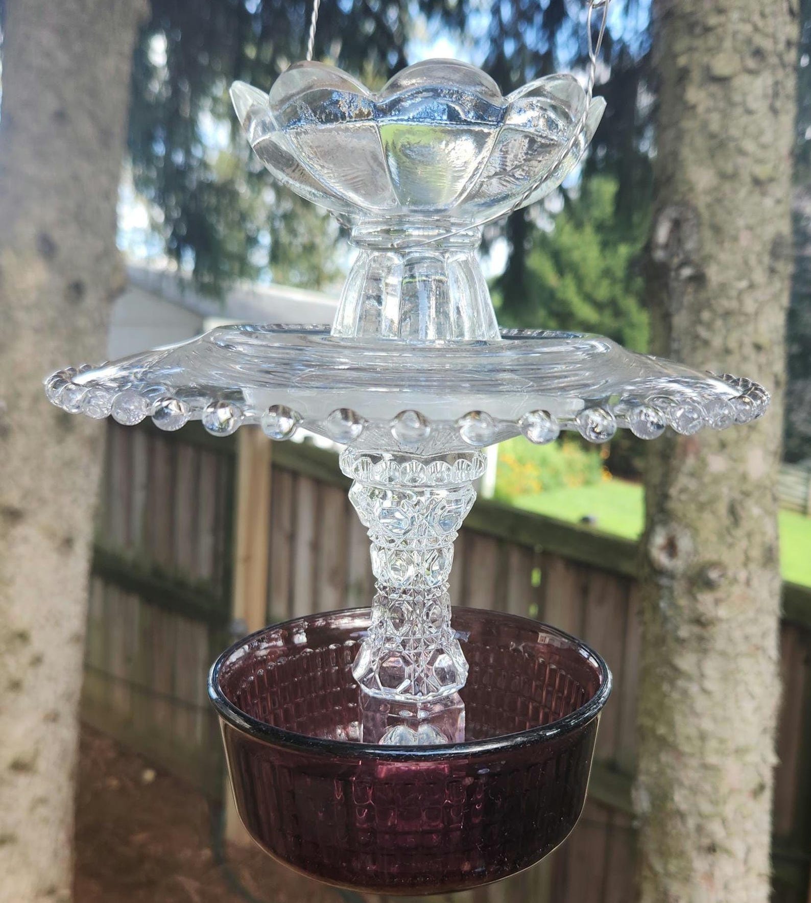 Vintage Glass Bird Feeder Depression Glass Bird Feeder, Candlwick Bird ...