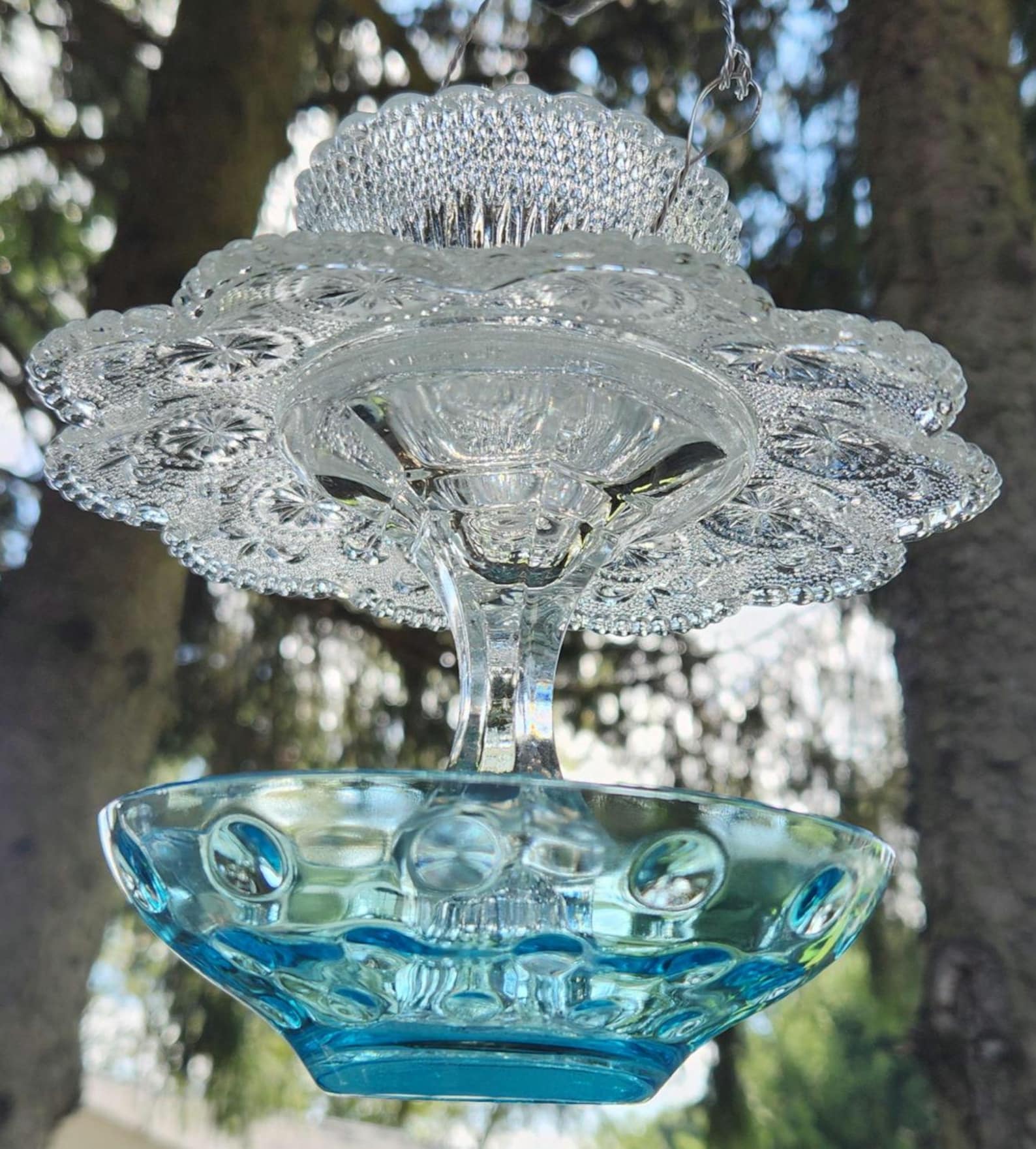 Vintage Glass Bird Feeder Depression Glass Bird Feeder, Capri Bird ...