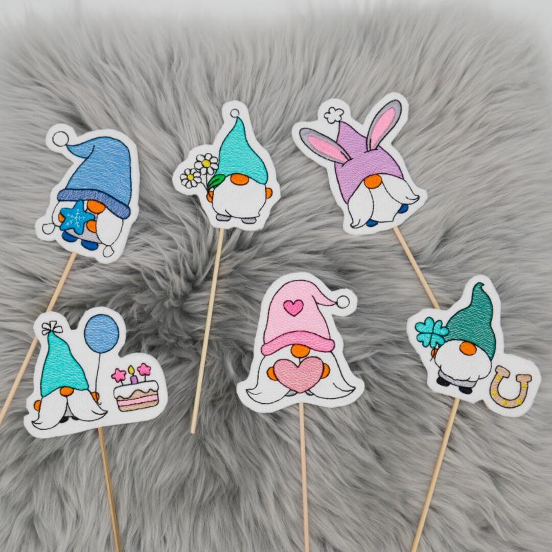 Embroidery File Set ITH Gnome Stick Designs – 6 Cute Gnomes for ...