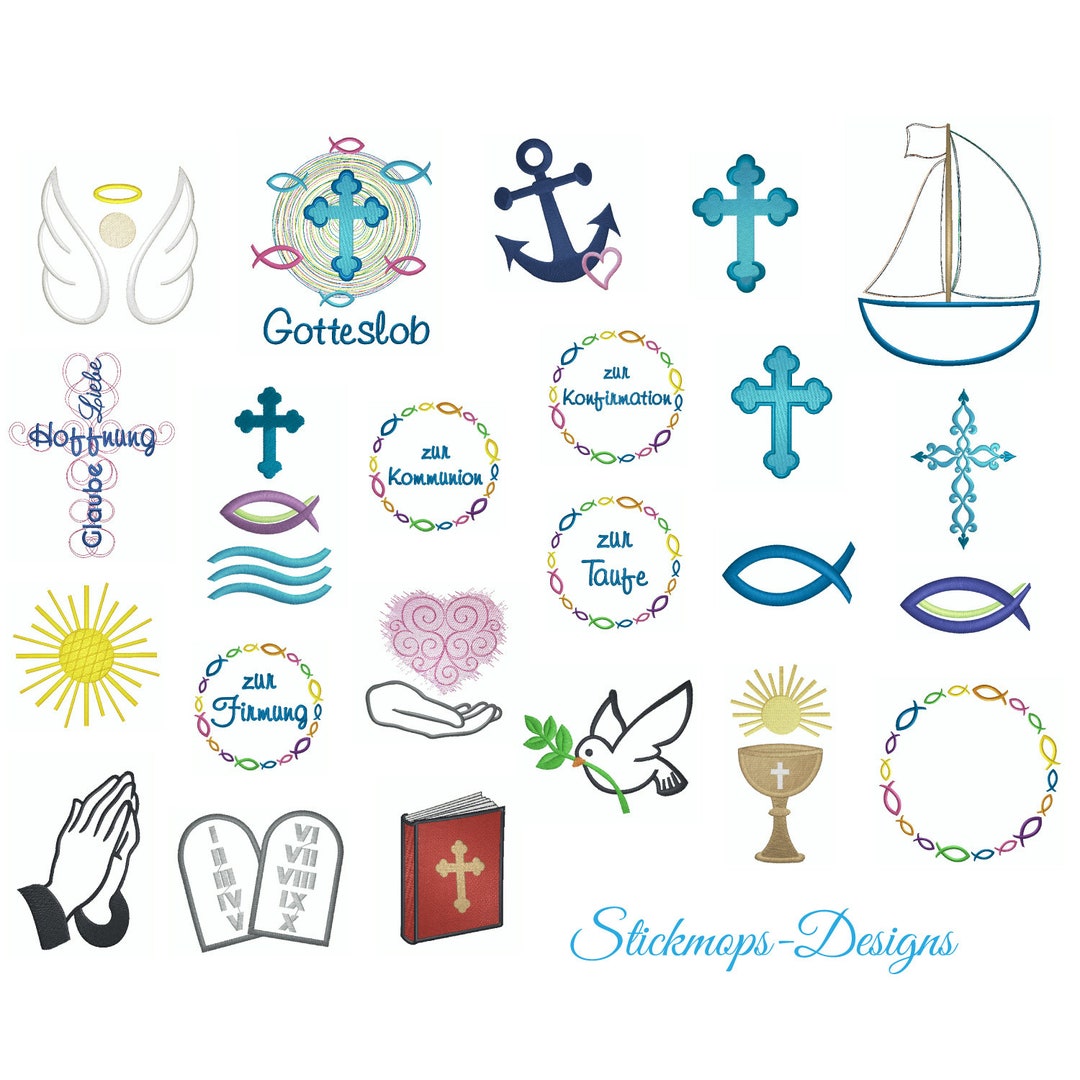 Christliche Symbole Stickdatei Set Taufe Kommunion Konfirmation Firmung ...