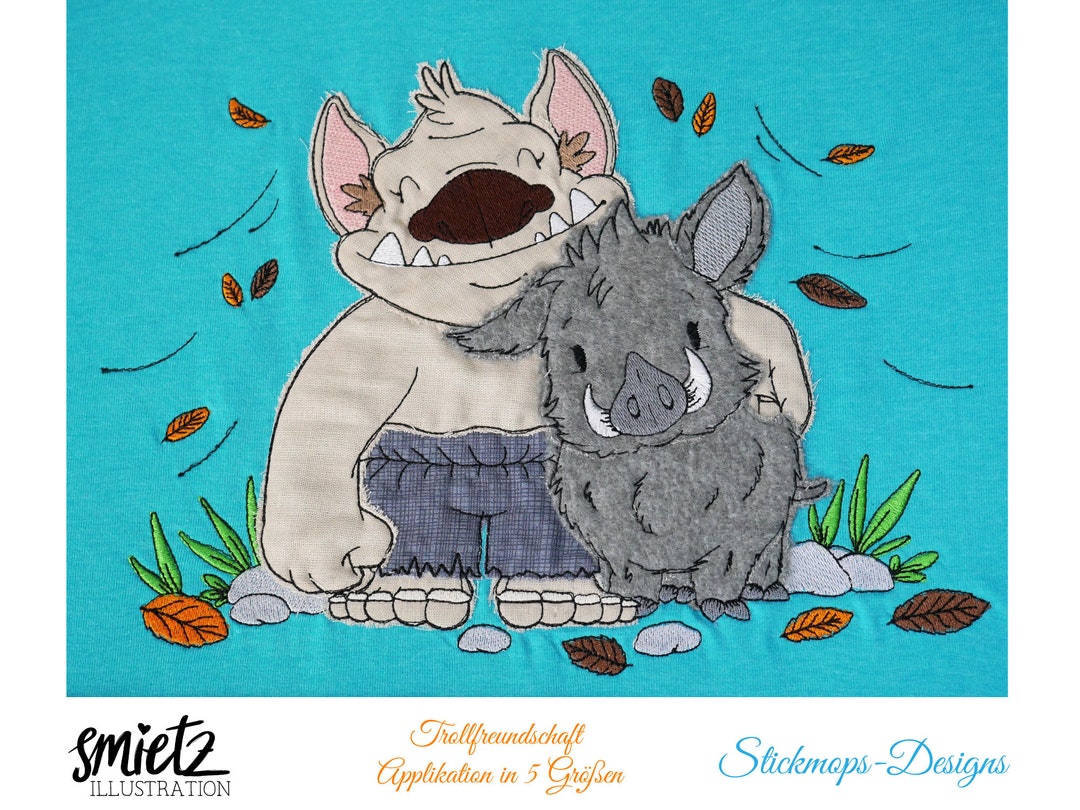 Embroidery File Set Troll Friendship Doodle Application in 5 Sizes - Etsy