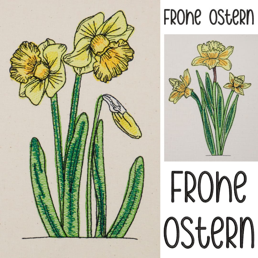Embroidery File Set Daffodil With Lettering Happy Easter Spring Motif ...