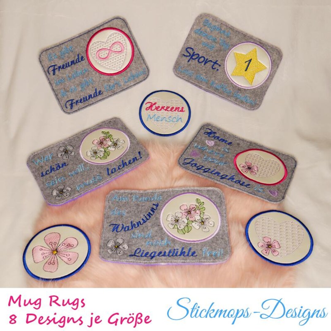 Embroidery File Set ITH Mug Rugs in Two Sizes Mug Rugs Coaster - Etsy
