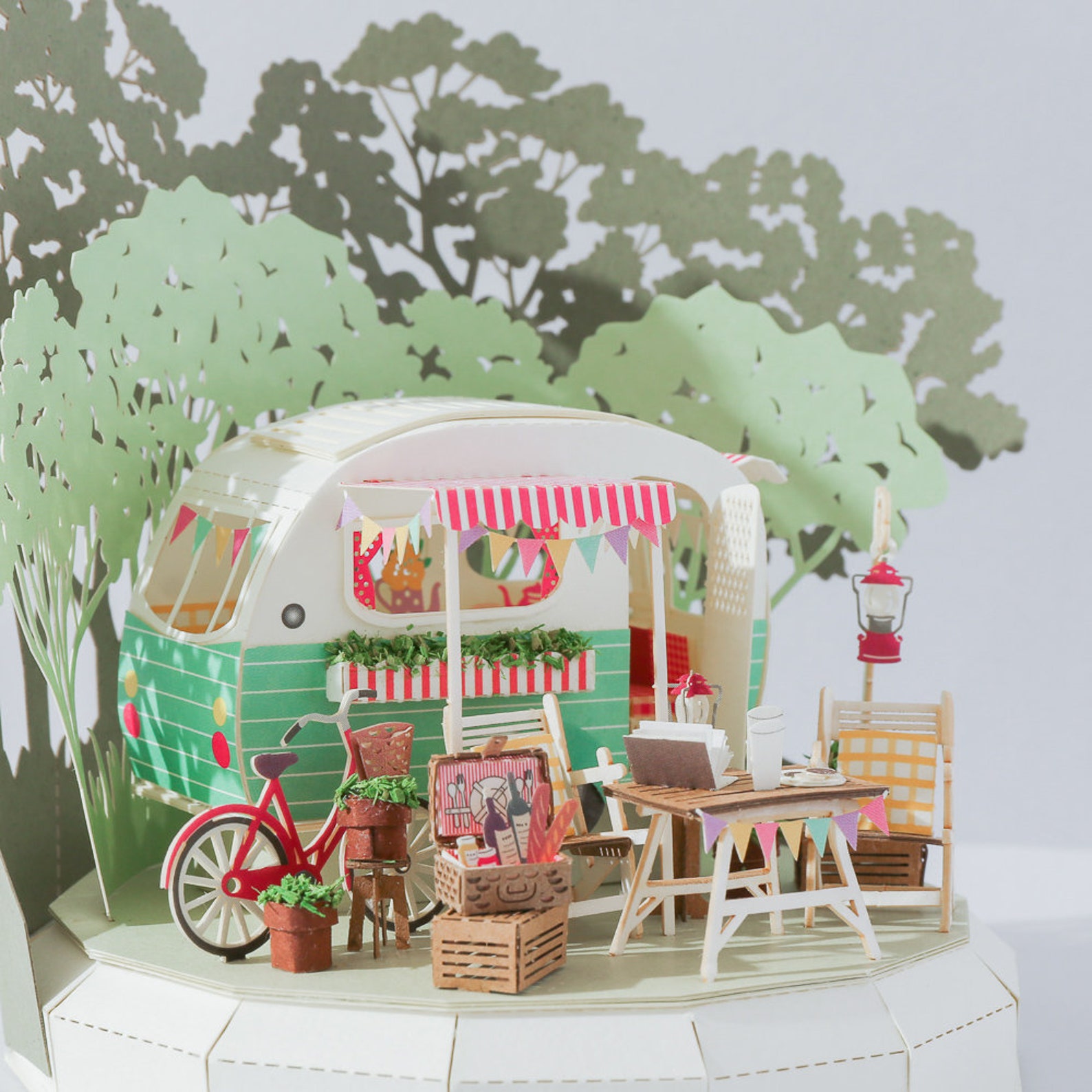 Papercraft 3d model camping RV trailer tree travel holiday | Etsy