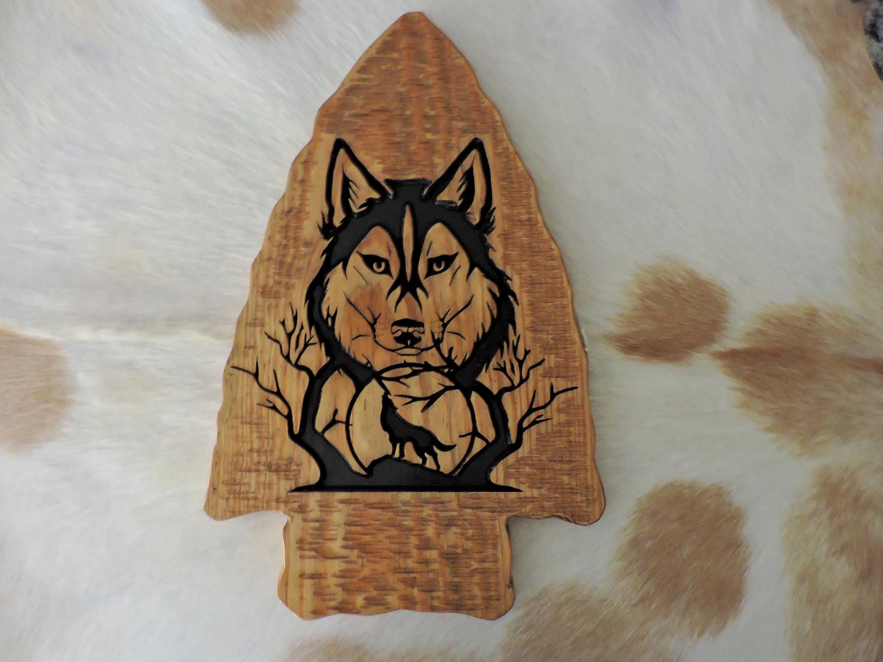 Solid Wood Arrowhead Wolf Plaque - Etsy