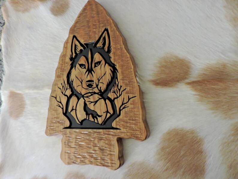 Solid Wood Arrowhead Wolf Plaque - Etsy