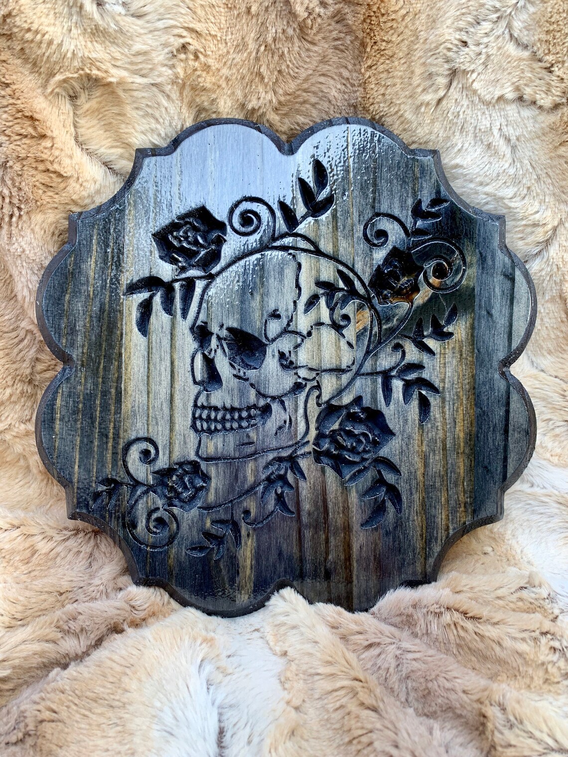 Wooden Engraved Skull Plaque With Roses - Etsy