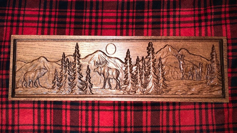Solid Oak Mountain Scene Sign - Etsy