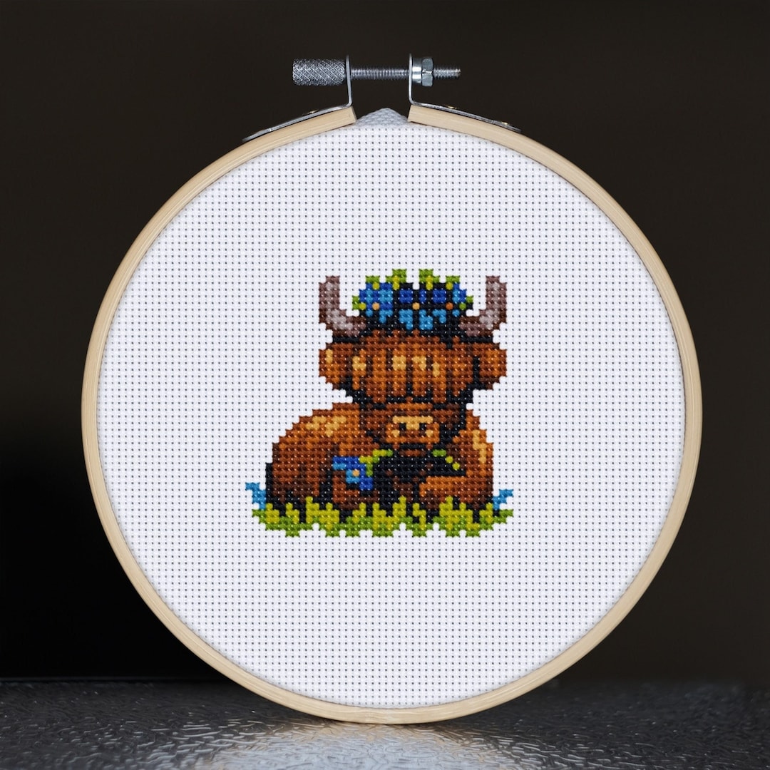 Highland Cow Cross Stitch Pattern, Instant PDF Download, Cute Animal ...